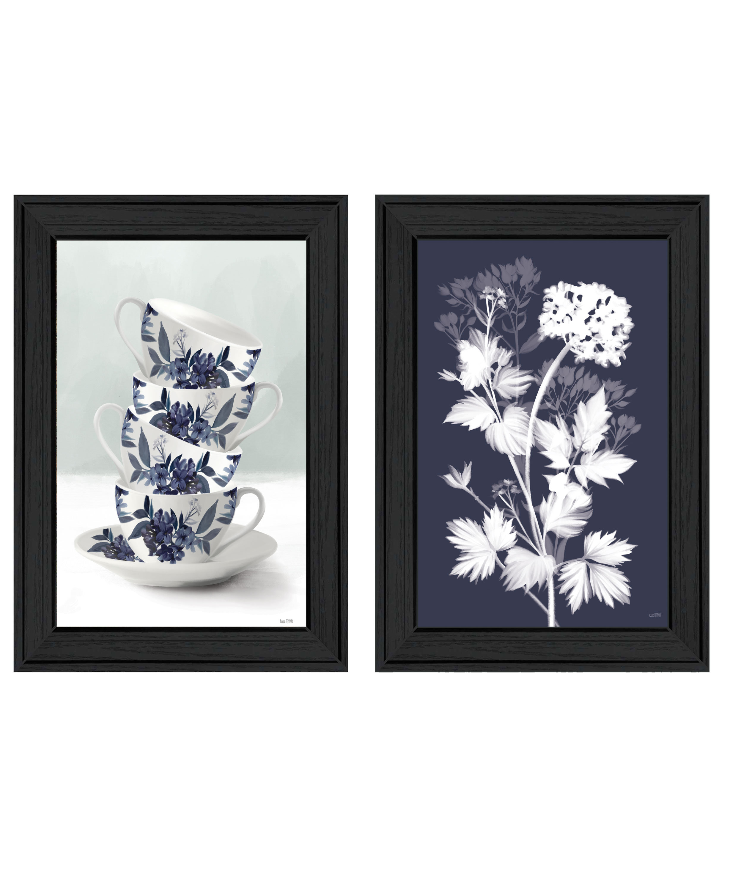 Red Barrel Studio® Tea Towers With Flowers-Blue 2-Piece Vignette Framed ...