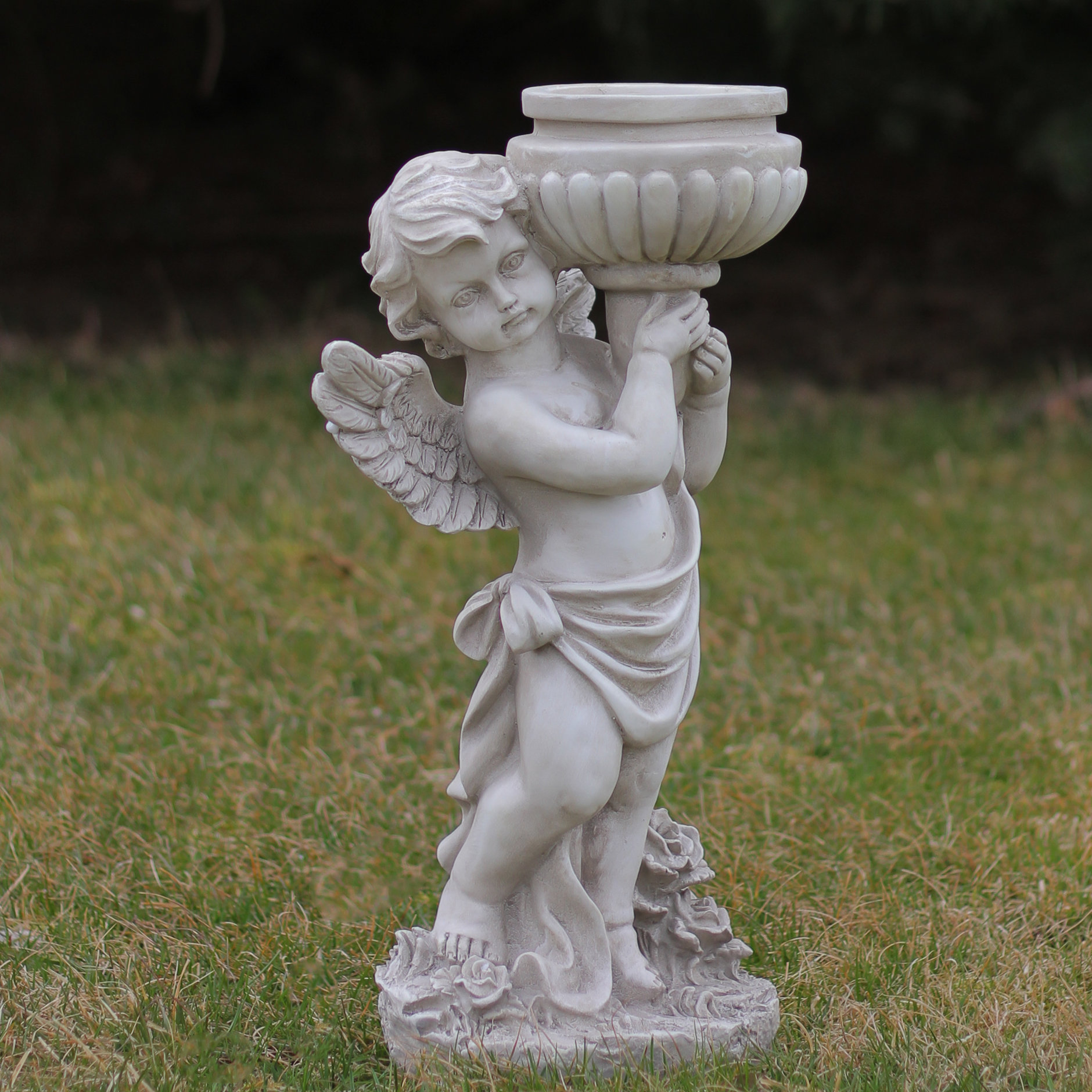 Northlight Seasonal 17.5" Cherub Angel Bird Bath Outdoor Garden Statue ...