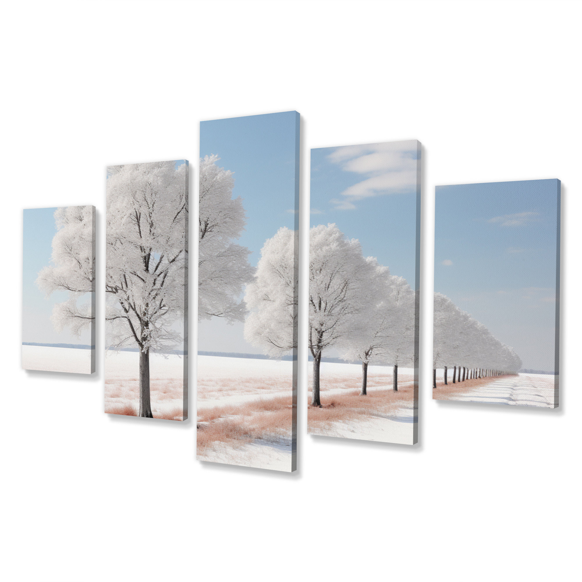 Ebern Designs Gray And White Winter Trees II On Canvas 5 Pieces Print ...