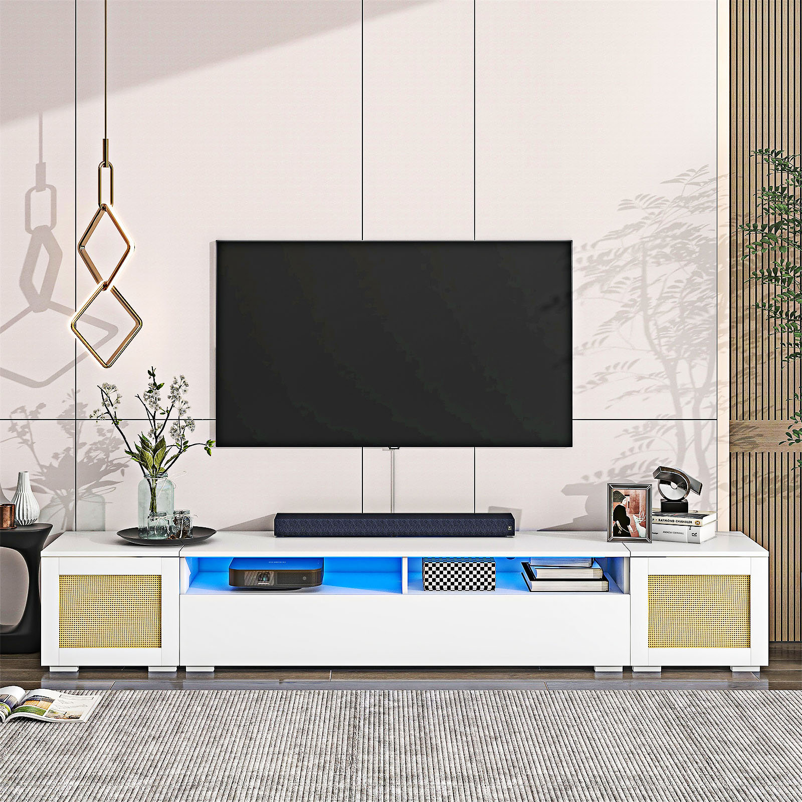 17 Stories Entertainment Centre TV Console Table TV Stand with Colour ...