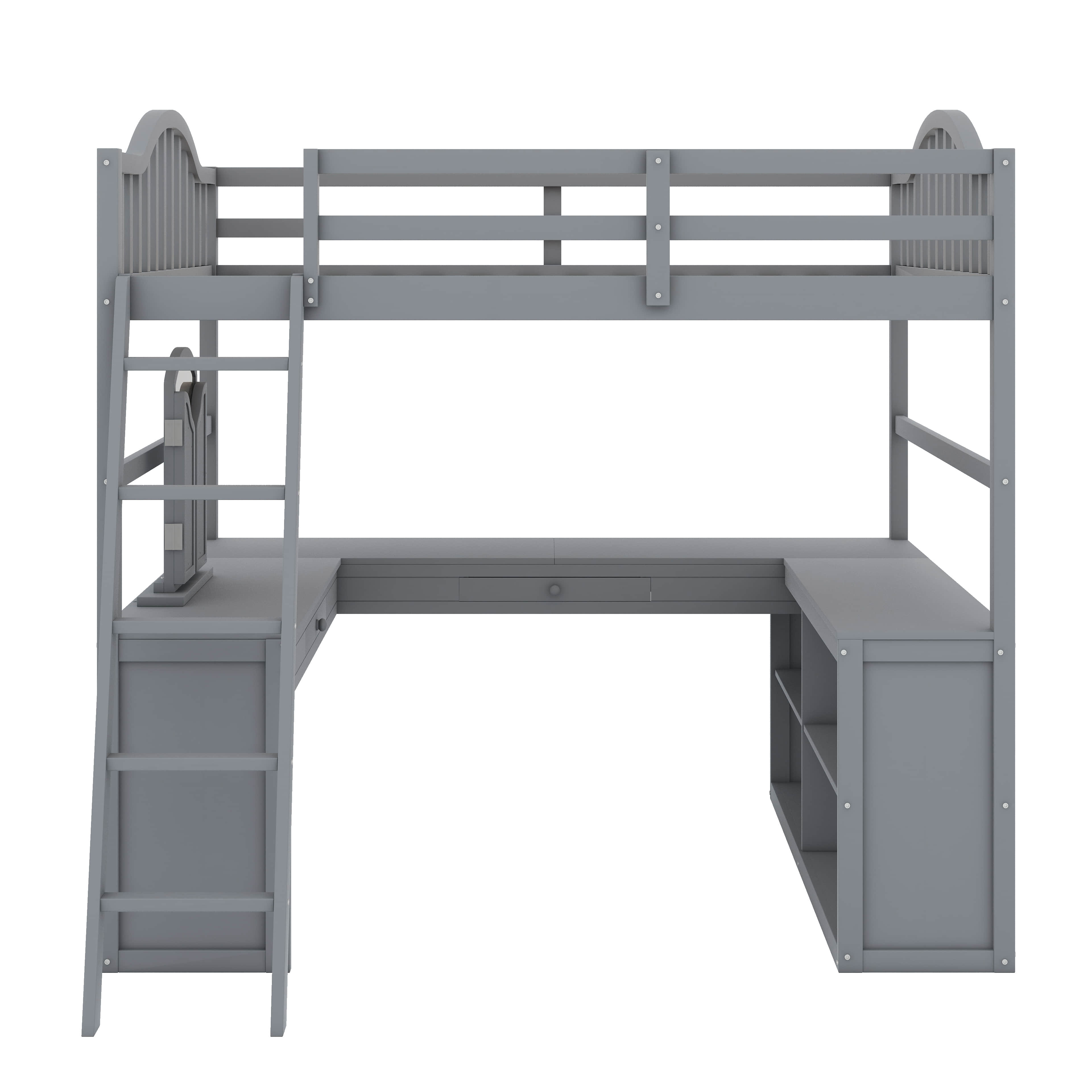 Harriet Bee A Full-Sized Wooden Loft Bed, Featuring A U-Shaped Desk ...