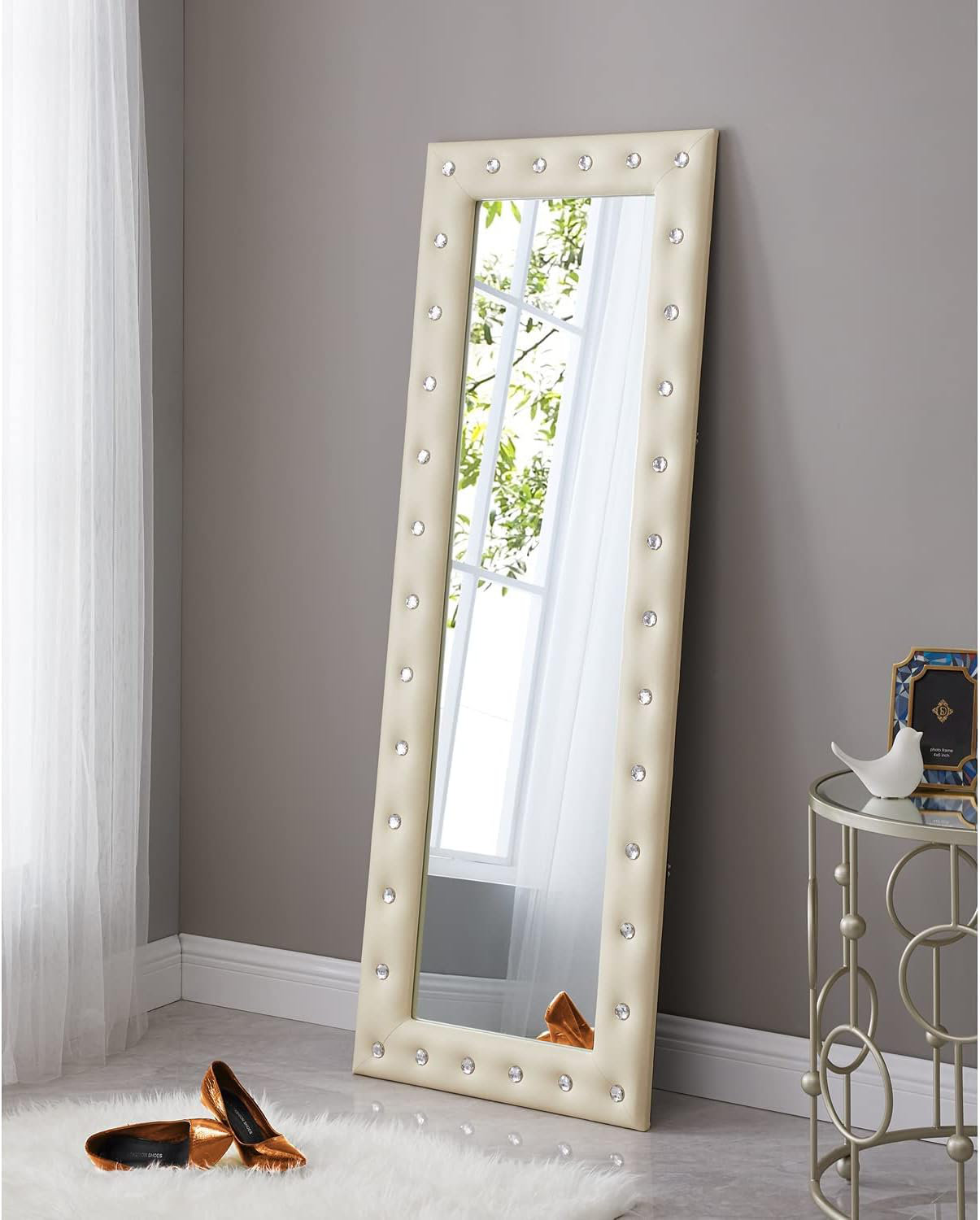 House of Hampton Crystal Tufted Full Length Mirrors, Floor/Wall Mounted ...