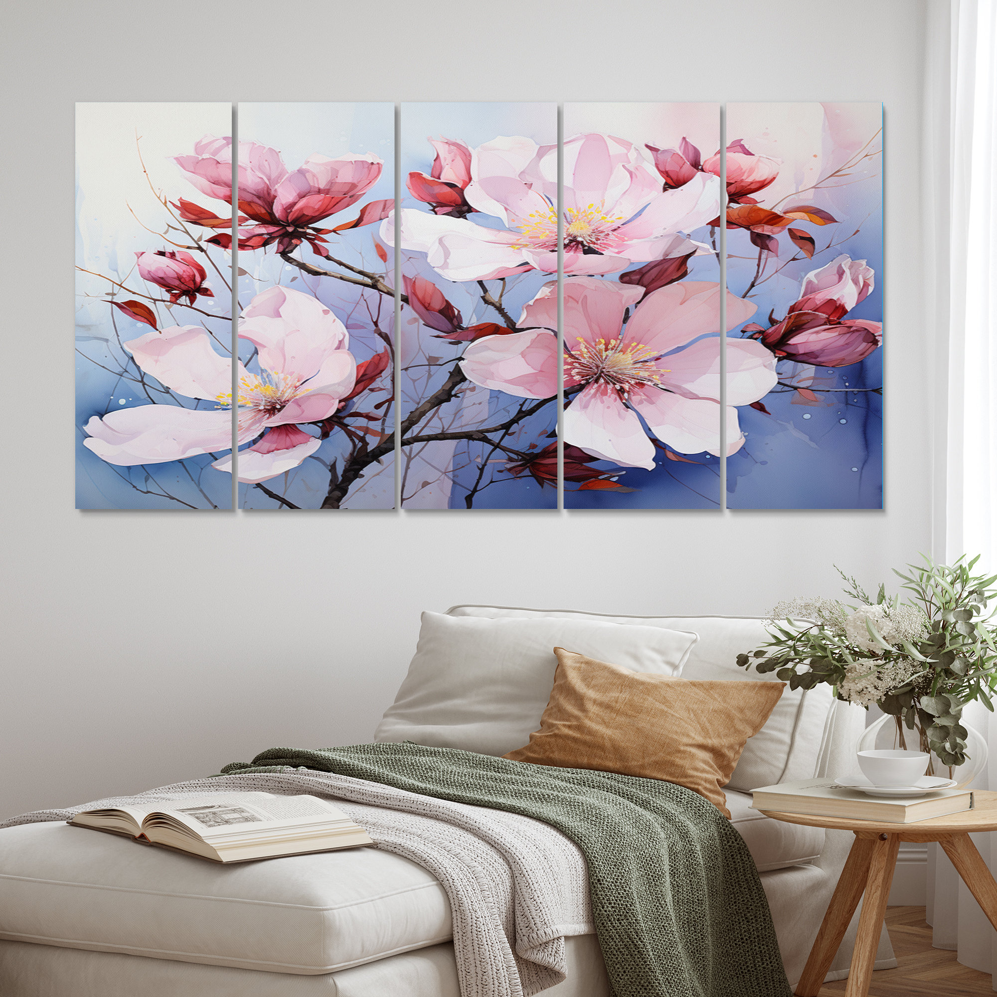 Winston Porter Purple Magnolias Wilds On Canvas 5 Pieces Print | Wayfair