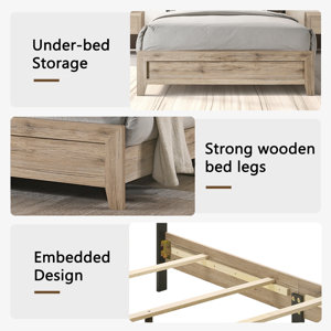 Millwood Pines Queen Solid Wood Bed Frame with Headboard and Footboard ...