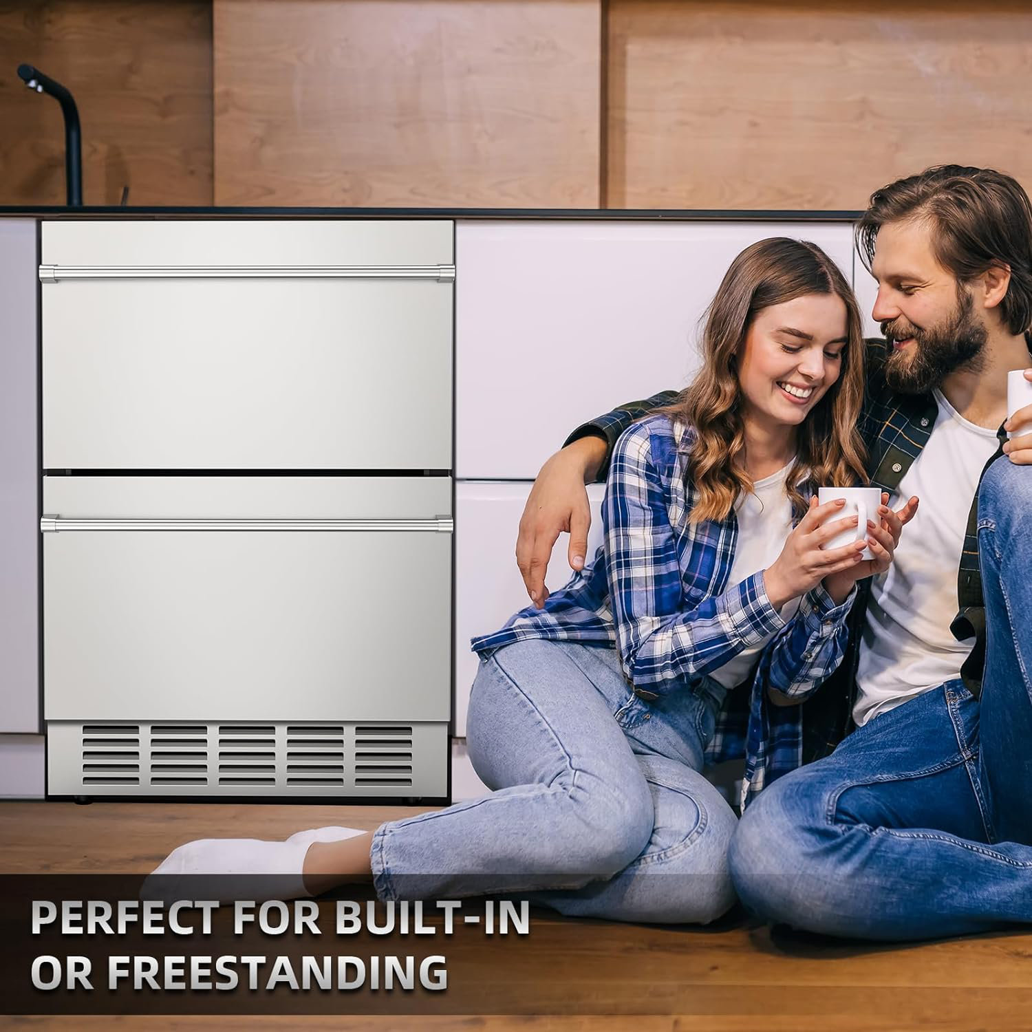 LINKEWODE 24 Inch Under Counter Double Drawer Fridge,two Drawer Outdoor ...