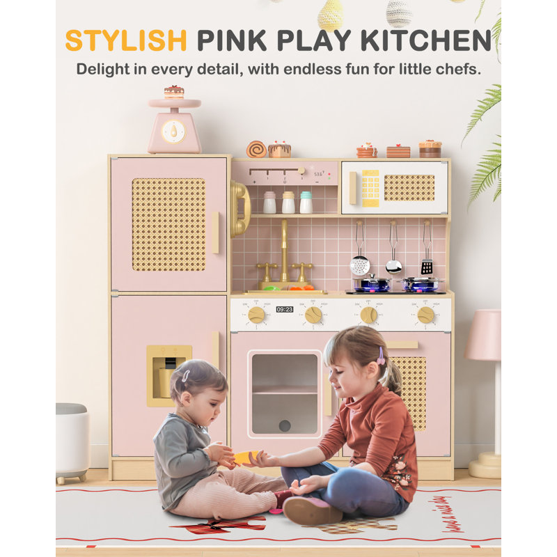Suteck Wooden Kitchen Playset For Kids, Pretend Play Kitchen With ...