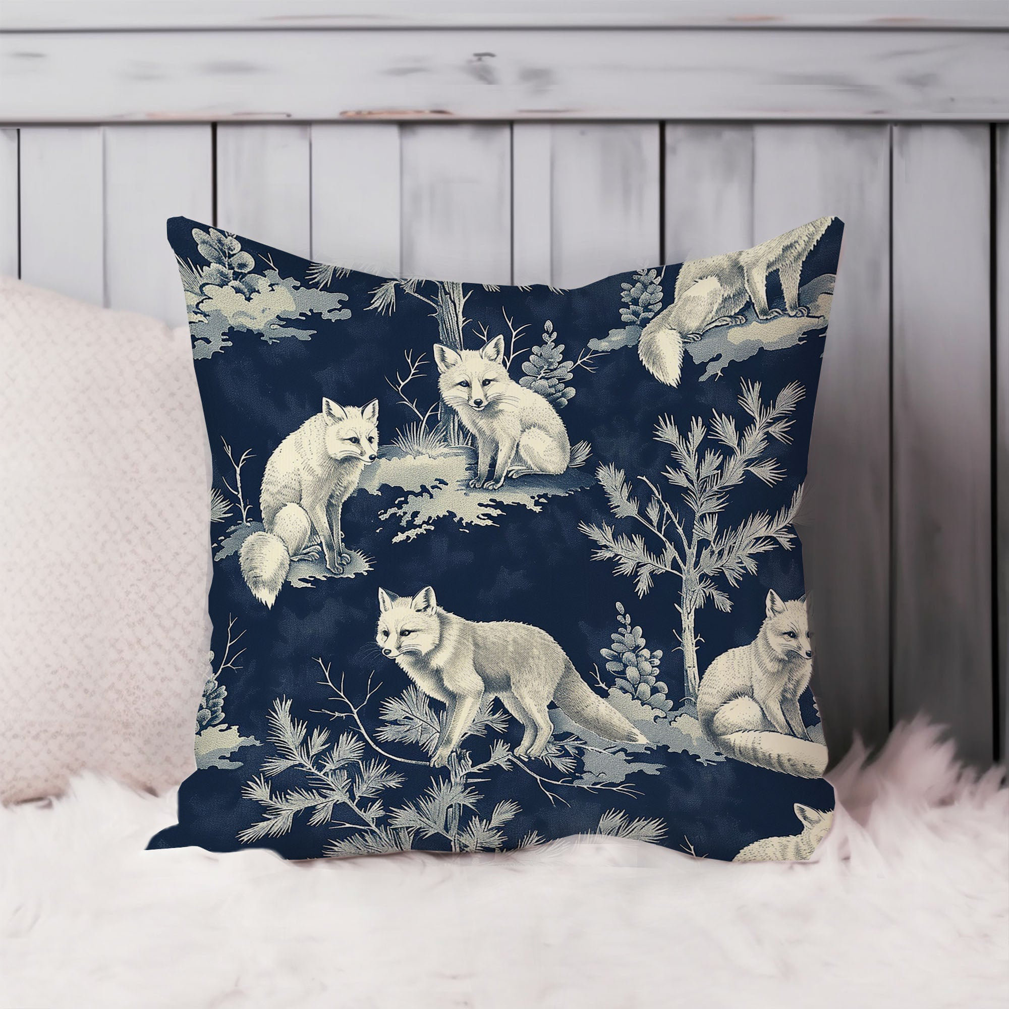 Ethan Taylor Animals Fox Pattern Navy Blue II Wild Animals Foxes Pillow ...