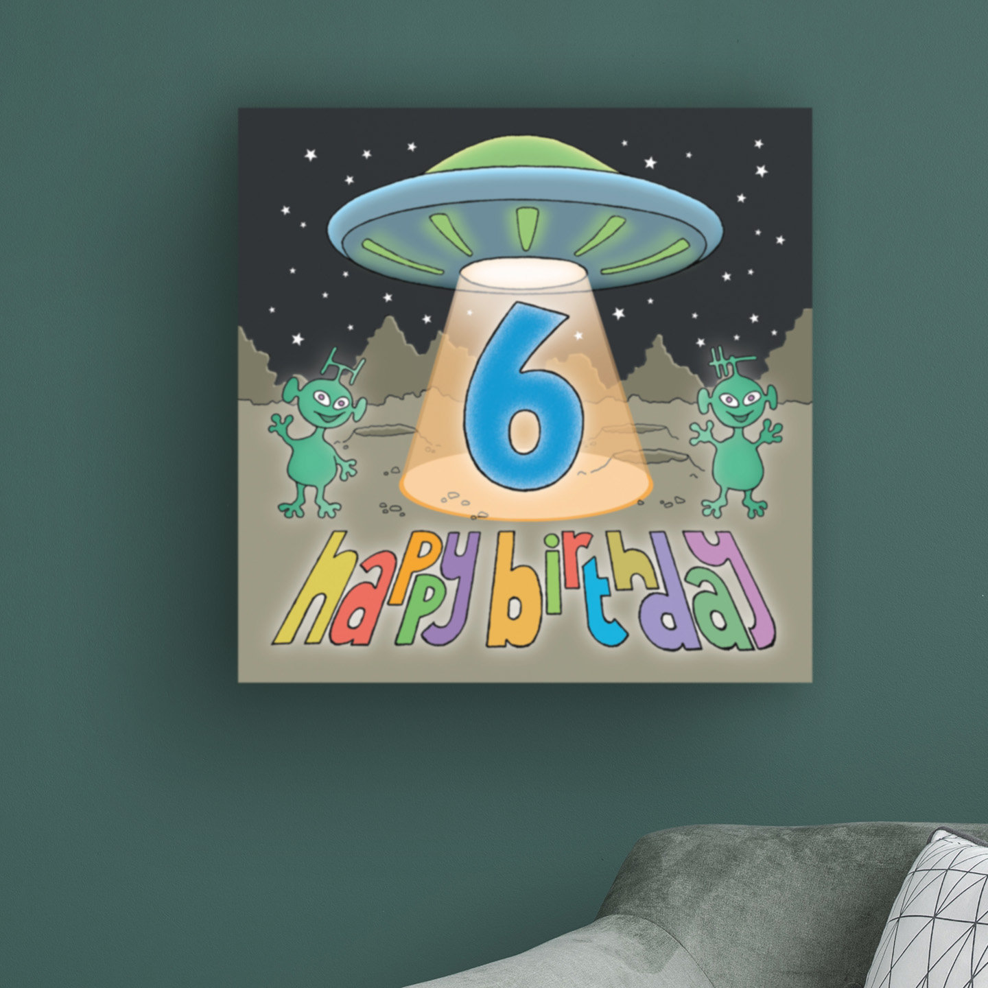 Zoomie Kids Six Birthday Aliens by Duncan Wilson - Wrapped Canvas ...