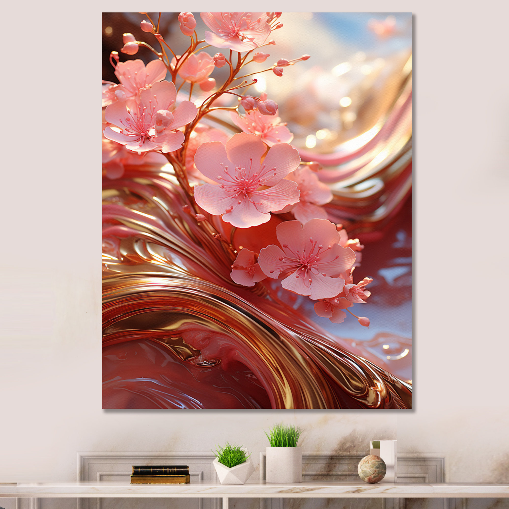Winston Porter Liquid Flower Art Delicate White & Light Pink | Wayfair