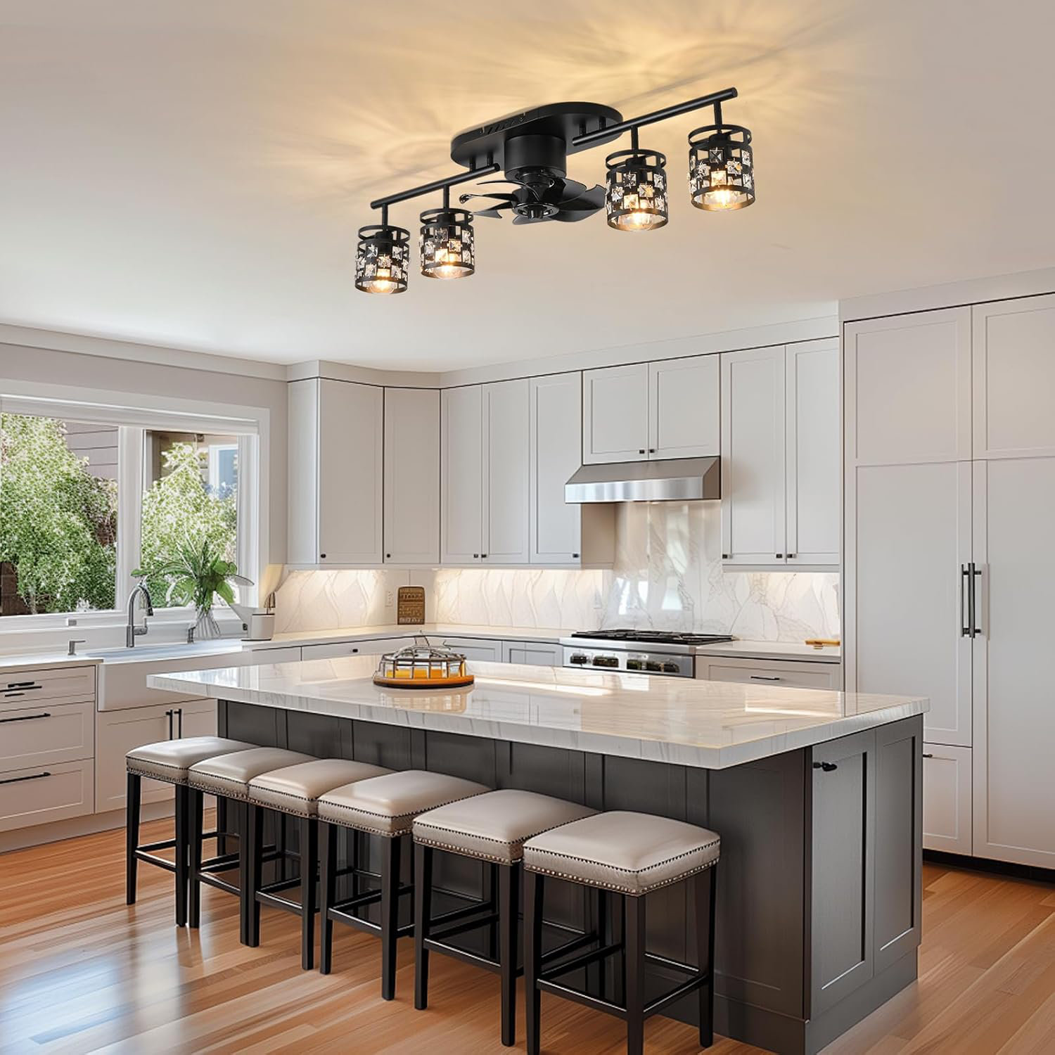 Mercer41 Ceiling Fans With Lights And Remote,39.3" Kitchen Ceiling Fan,360° Rotatable Lampheads ...