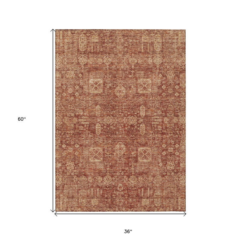 HomeRoots 3' X 5' Orange Copper And Terra Cotta Oriental Washable ...
