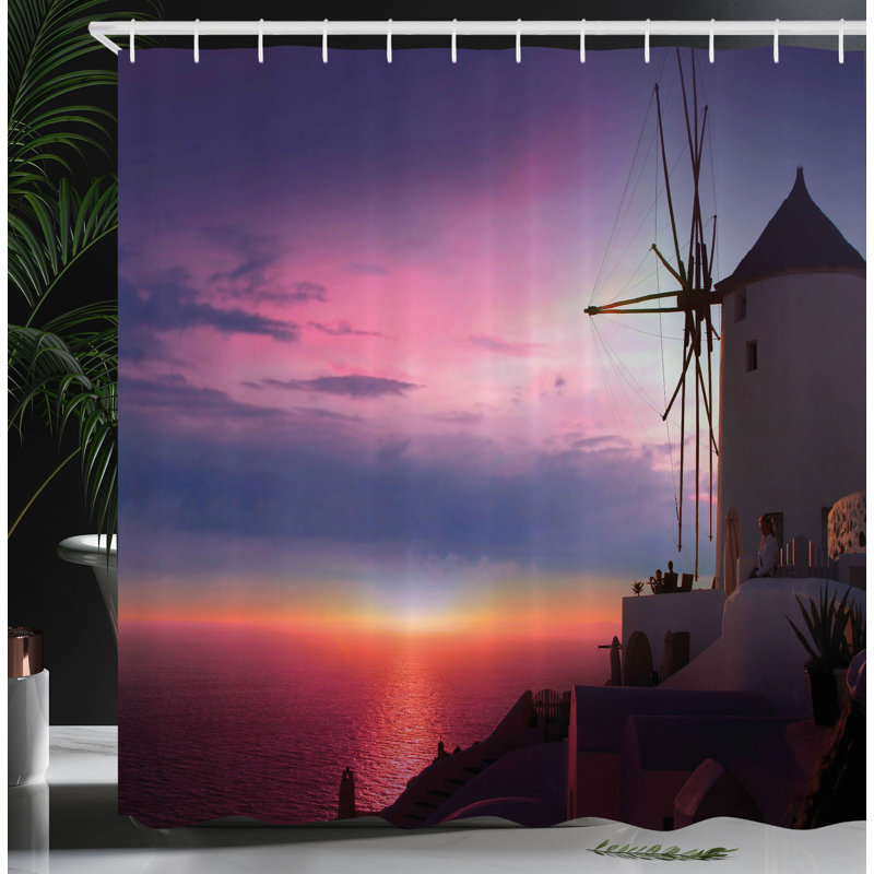 Bay Isle Home™ Windmill Shower Curtain Greek Village Aegean 69"Wx84"L ...