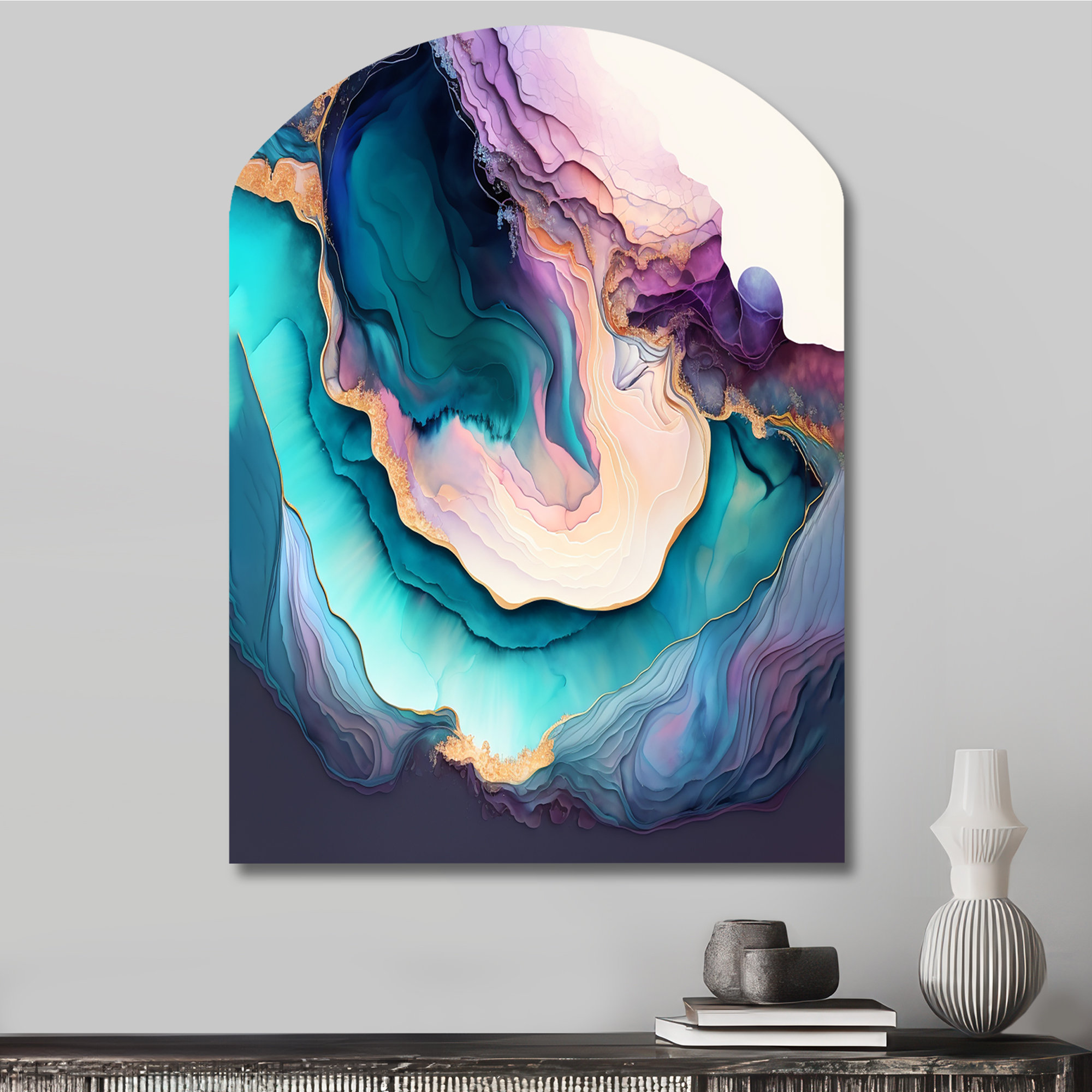Design Art Blue Purple Abstract Geode I - Abstract Marble Arch Shape ...