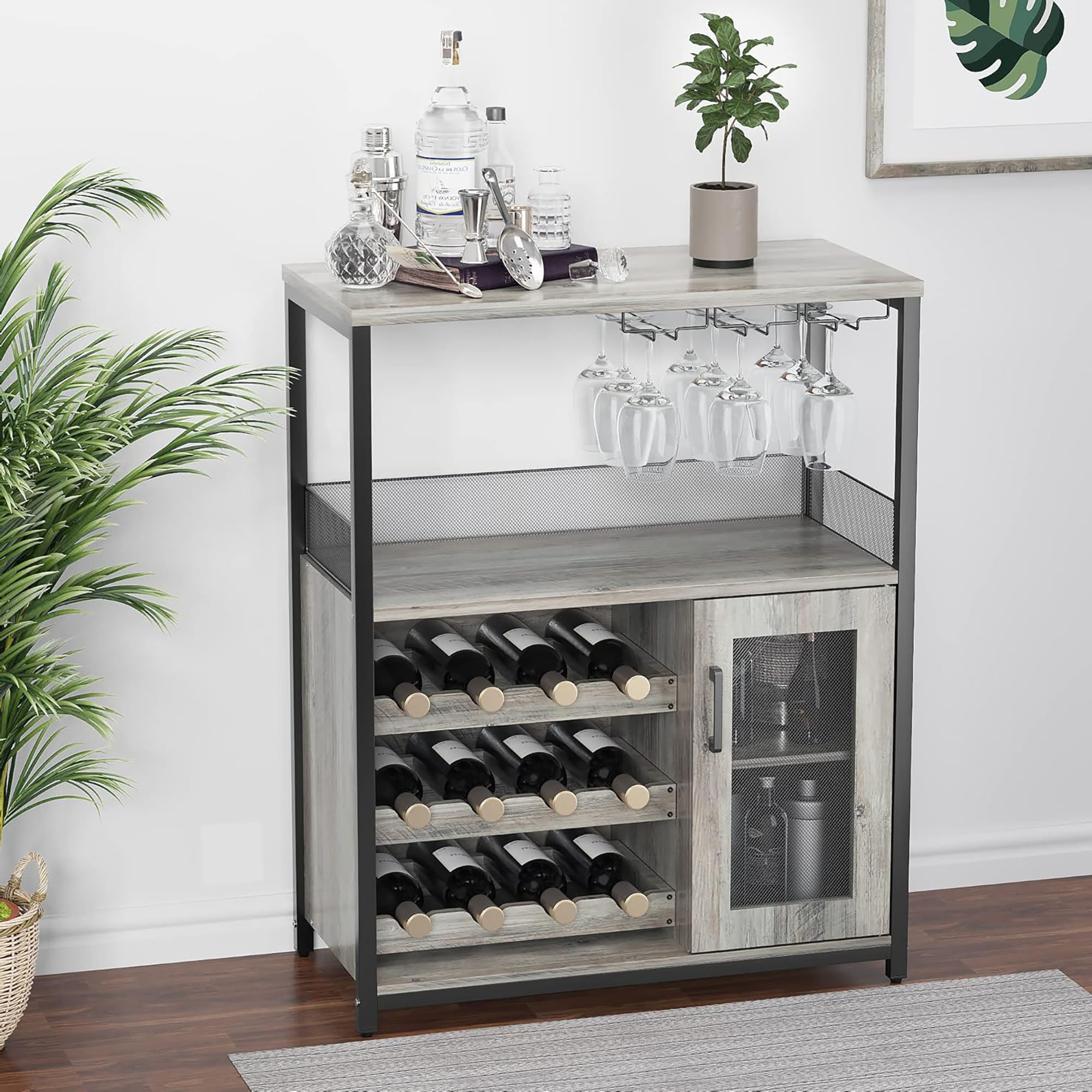 17 Stories Wine Bar Rack Cabinet With Detachable Wine Rack, Bar Cabinet ...