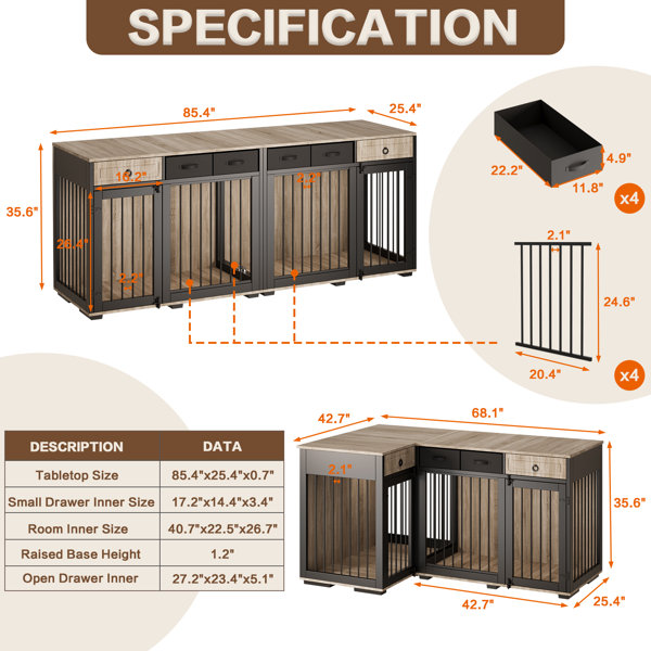 Tucker Murphy Pet™ Large Dog Crate Furniture for 2 Dogs,L Shape Corner ...