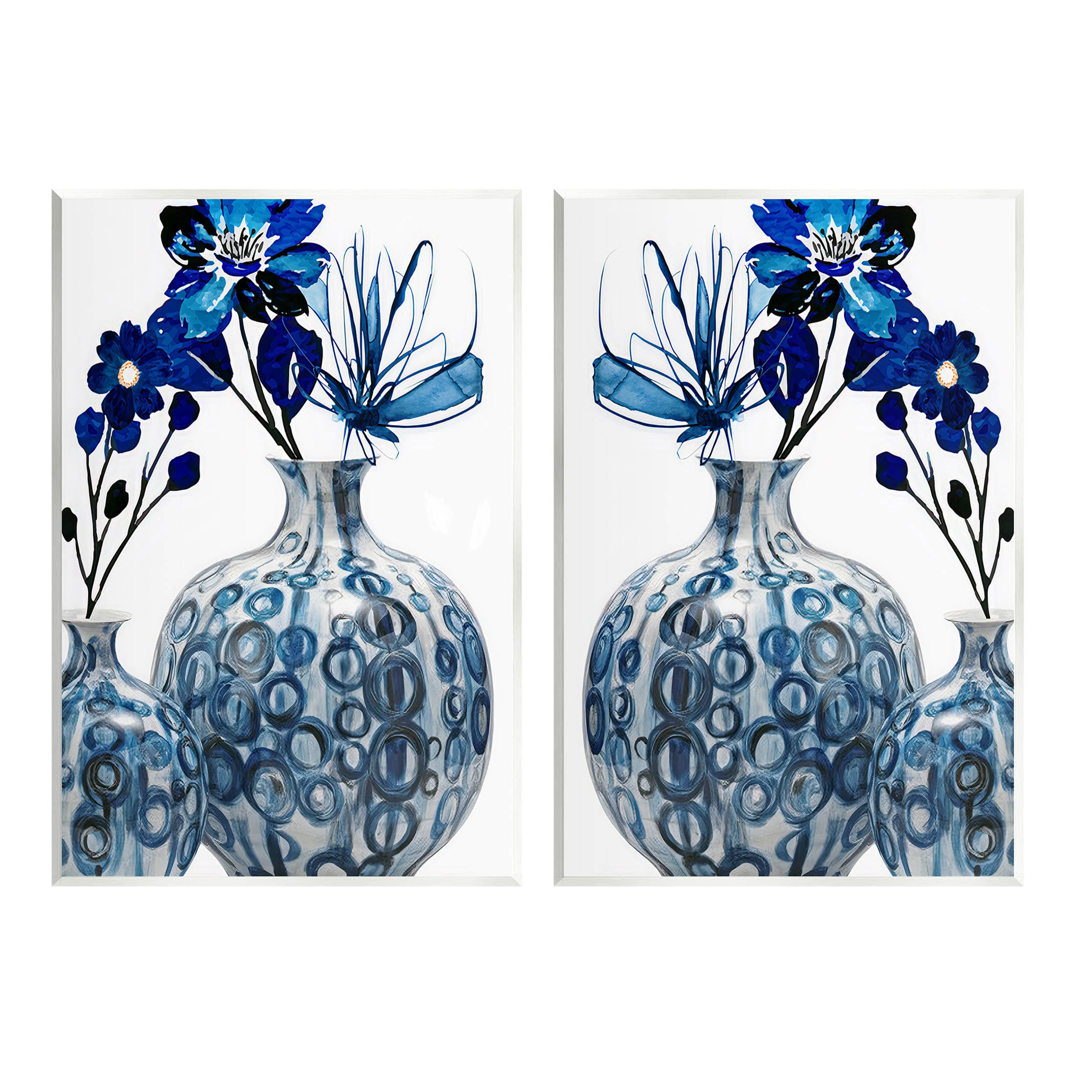 Stupell Industries Bold Blue Ikebana Patterned Vase 2 Piece Wall Plaque ...