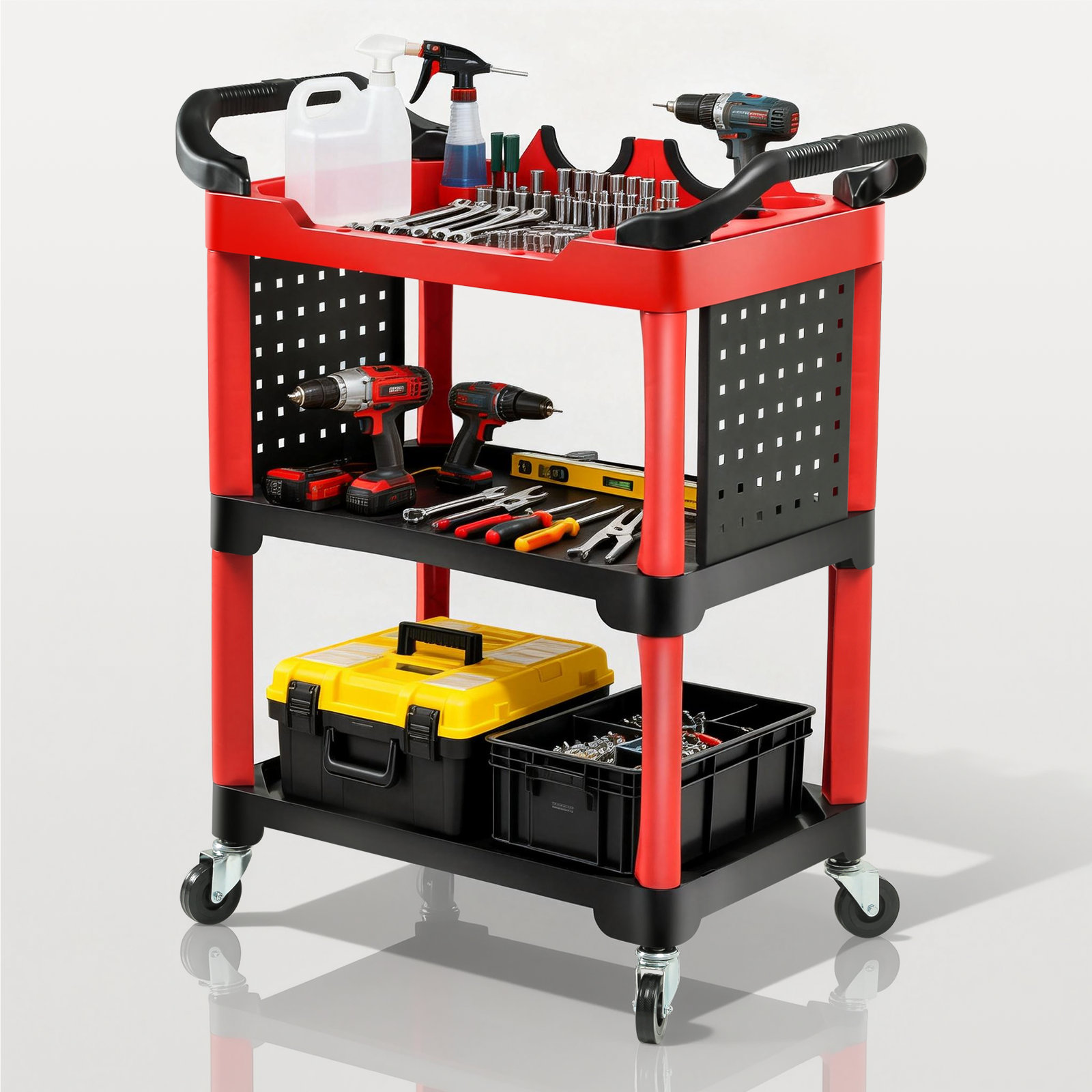 Magshion 3-Tier Detailing Cart With Pegboard, 260Lb Capacity Heavy Duty ...