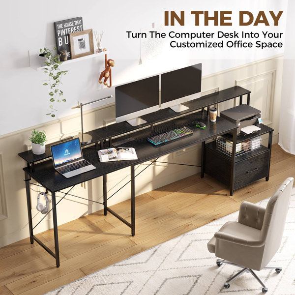 Inbox Zero Kurtiss 68" L Shaped Computer Desk with File Drawer with ...
