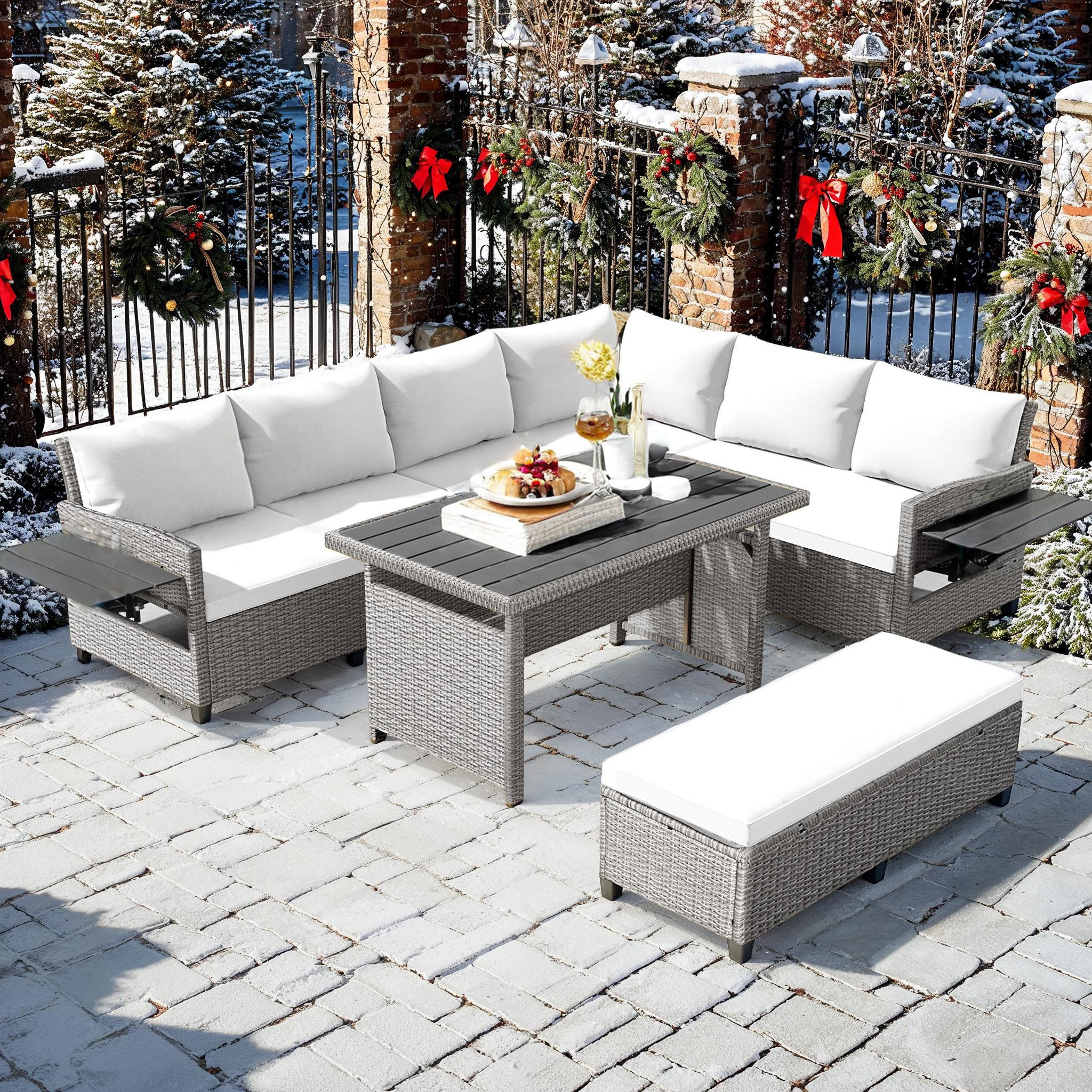 Latitude Run® 5-Piece Rattan Patio Sectional Set with Extendable Side ...