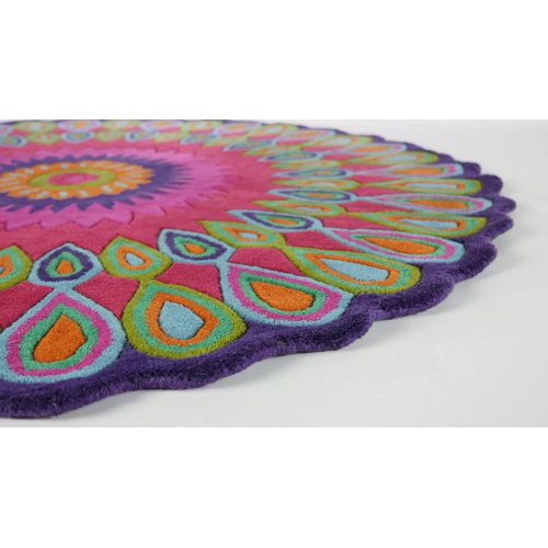 Bungalow Rose Ebright Geometric Handmade Tufted Wool Pink/Green/Blue ...