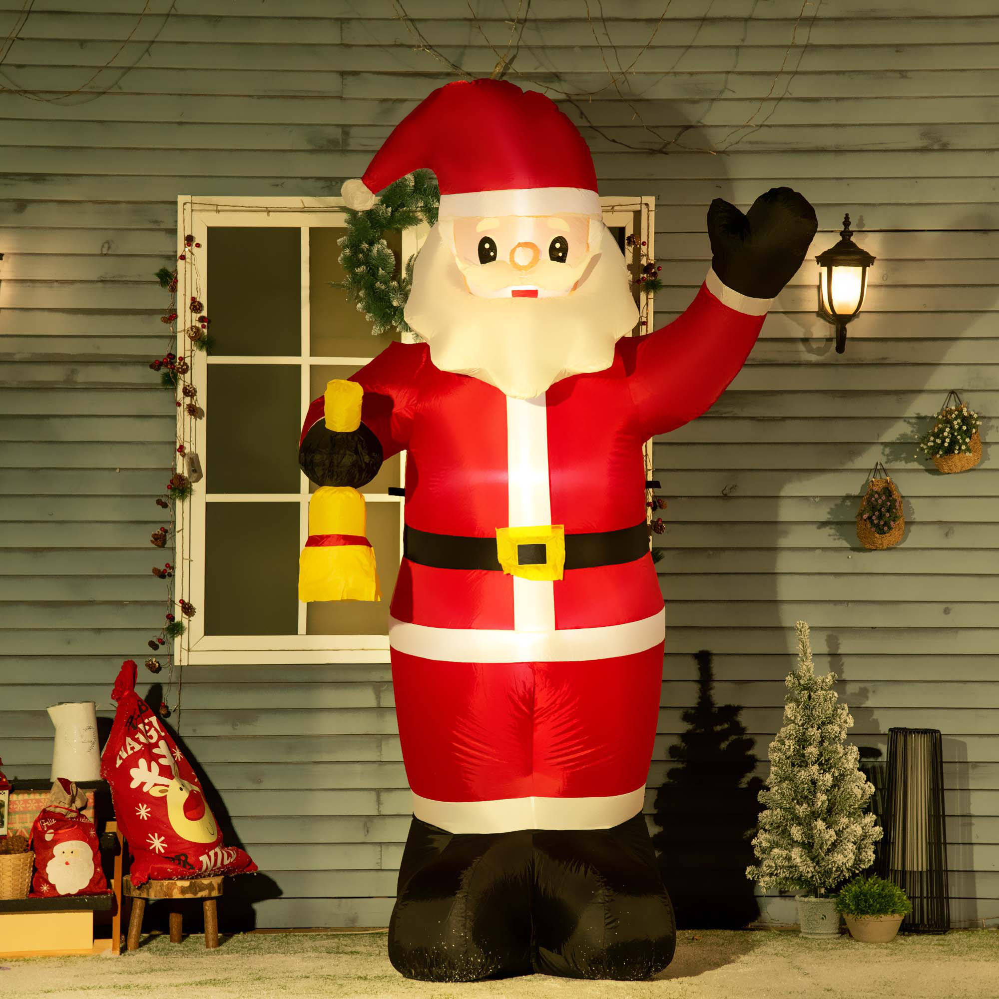 Alcott Hill 8Ft Christmas Inflatable Santa Claus Ringing Bell, Outdoor ...