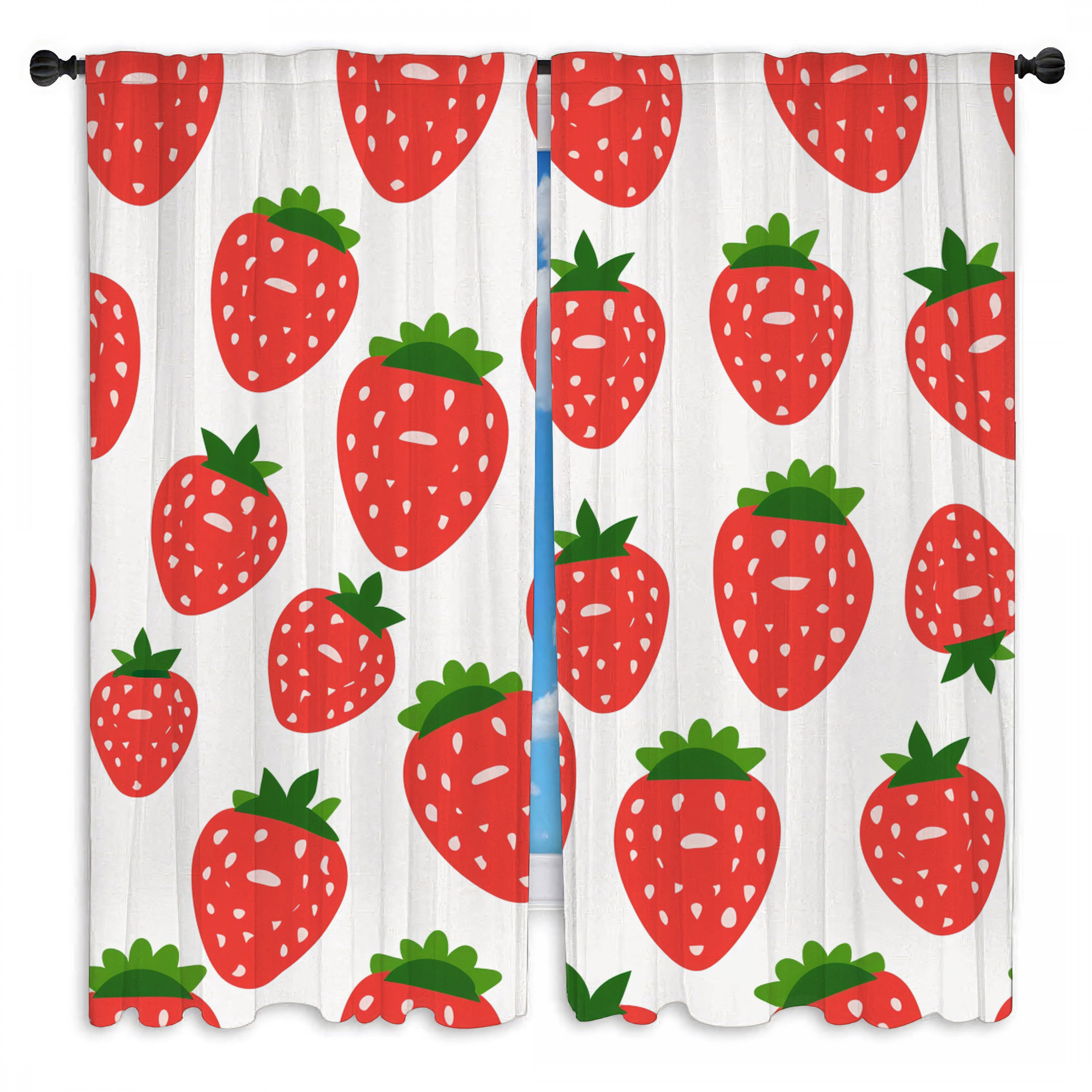 One Allium Way® Strawberry Window Curtains Fruit Shabby Chic Drapes - 2 ...