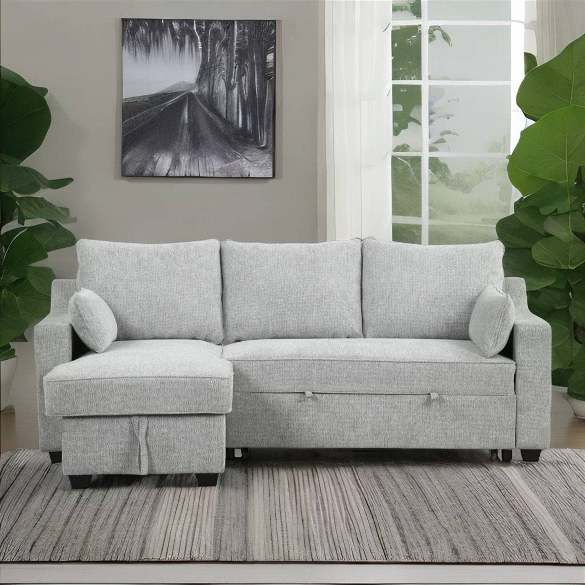 Hokku Designs L-shaped Pull Out Sleeper Sofa,with Storage Chaise ...