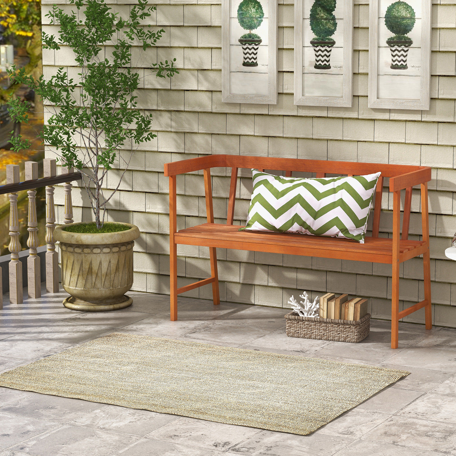 Winston Porter Iemy 2-Person Garden Bench, Patio Wooden Bench with ...