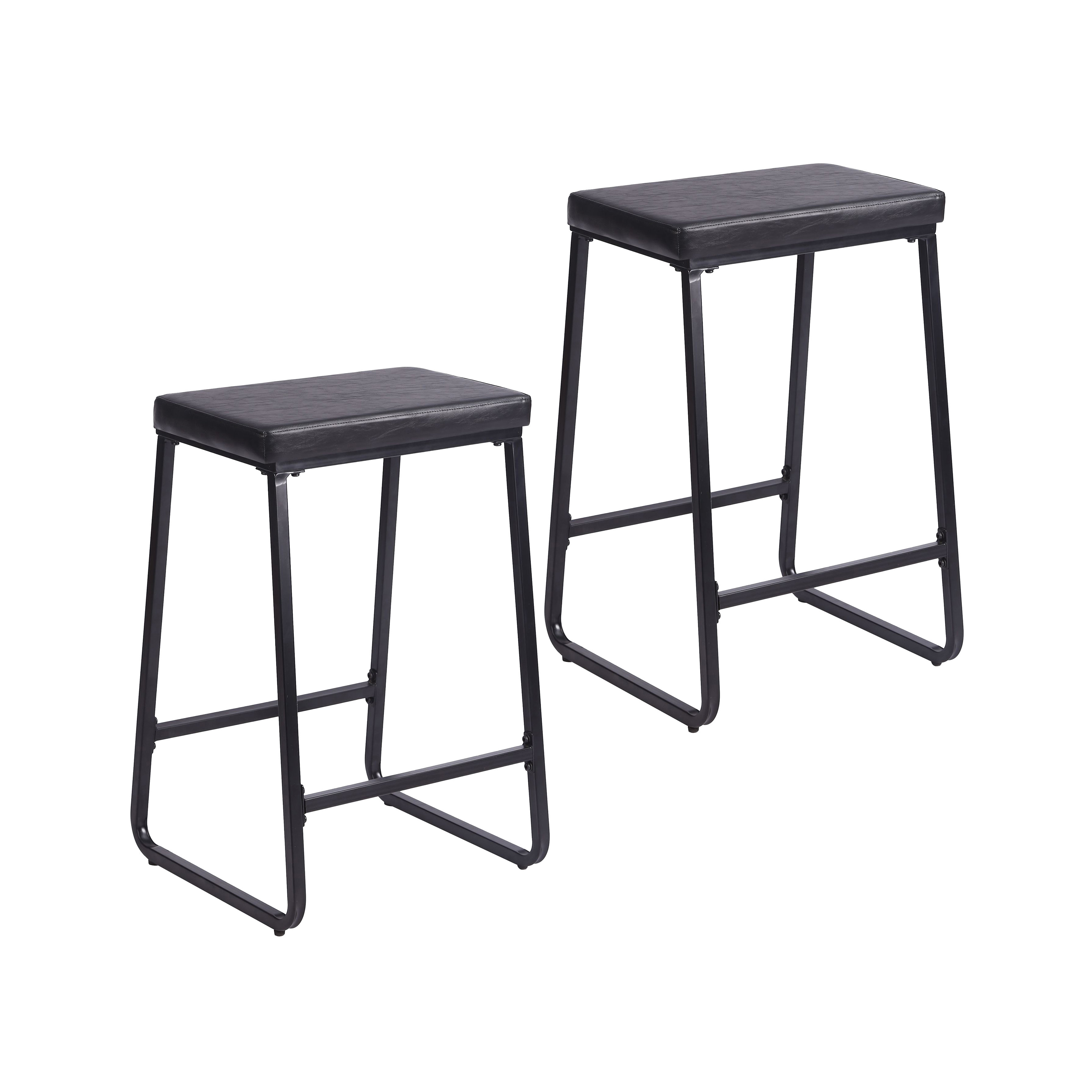 Ebern Designs Senga Bar Stools Set Of 2, Pu Leather, Iron Legs | Wayfair