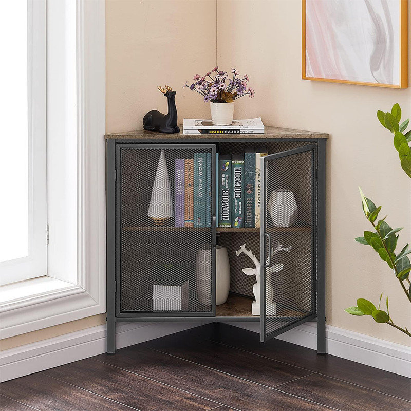 17 Stories Metal Corner Cabinet/Table, 3-Tier Shelves with Protection ...