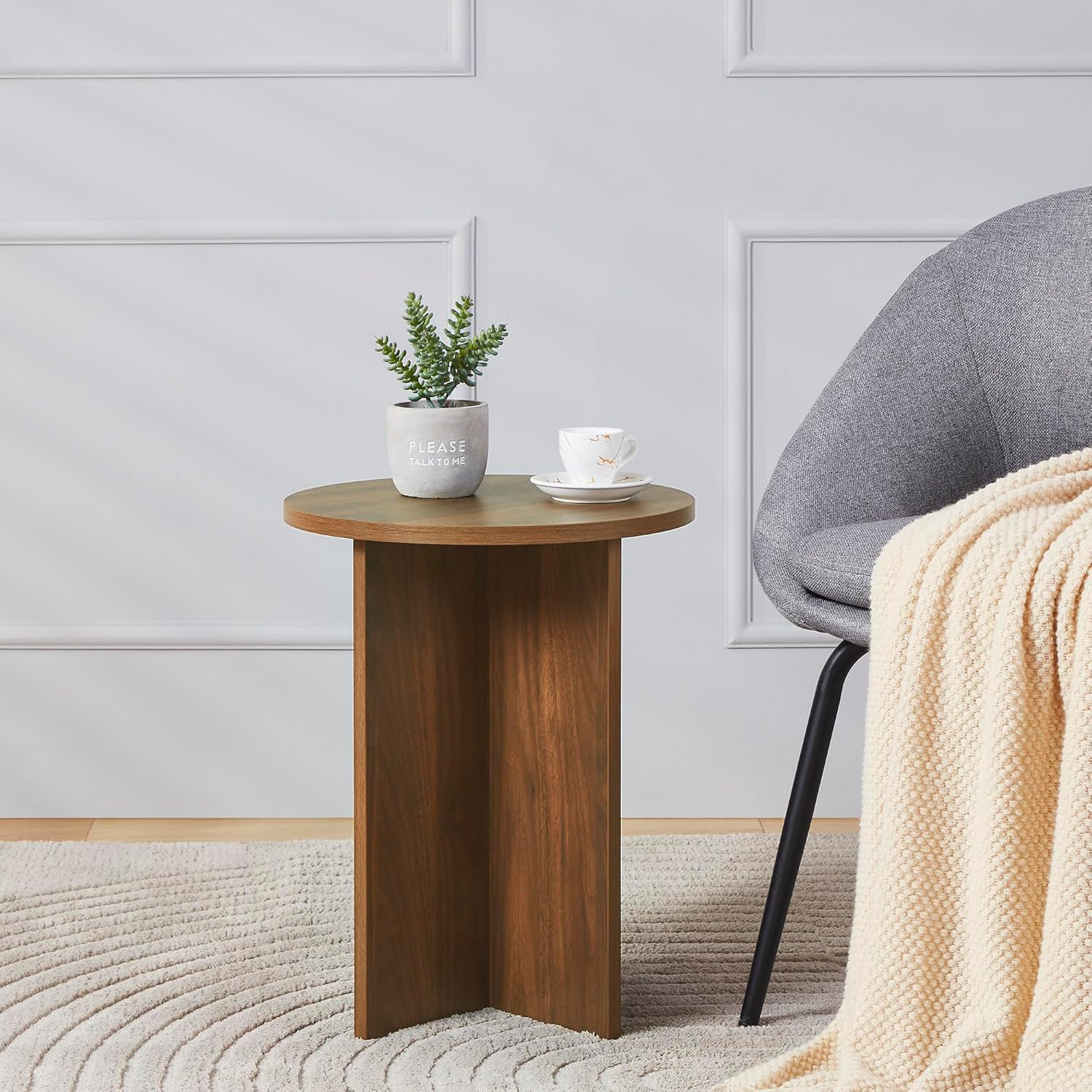 Wildon Home® Walnut Round Side Table - Unique Design, Sturdy Wood ...