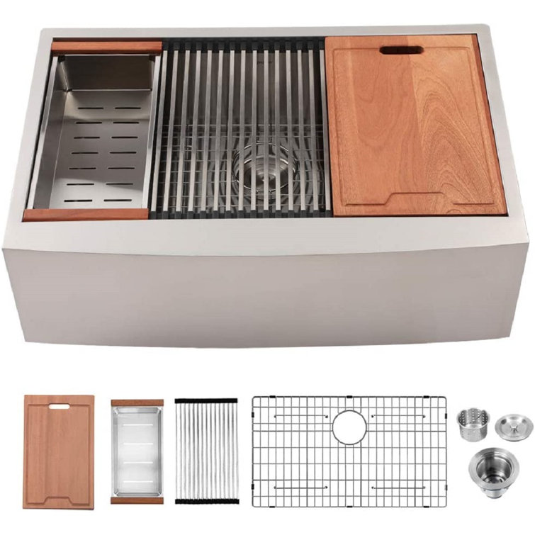 Kichae Single Bowl Workstation Stainless Steel Farmhouse Kitchen Sink ...