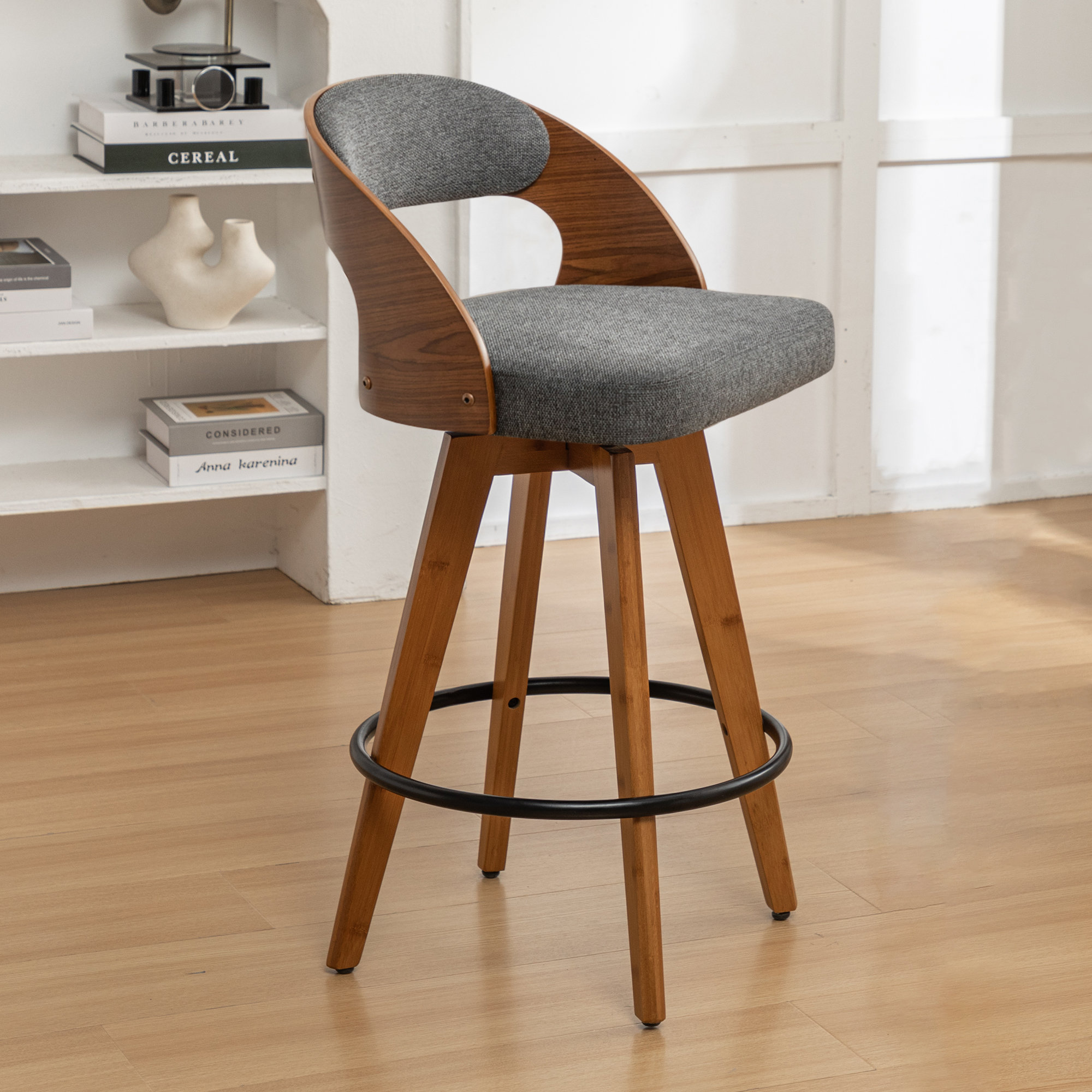 George Oliver Colley Modern Swivel Linen Counter Stool And Bar Stool ...