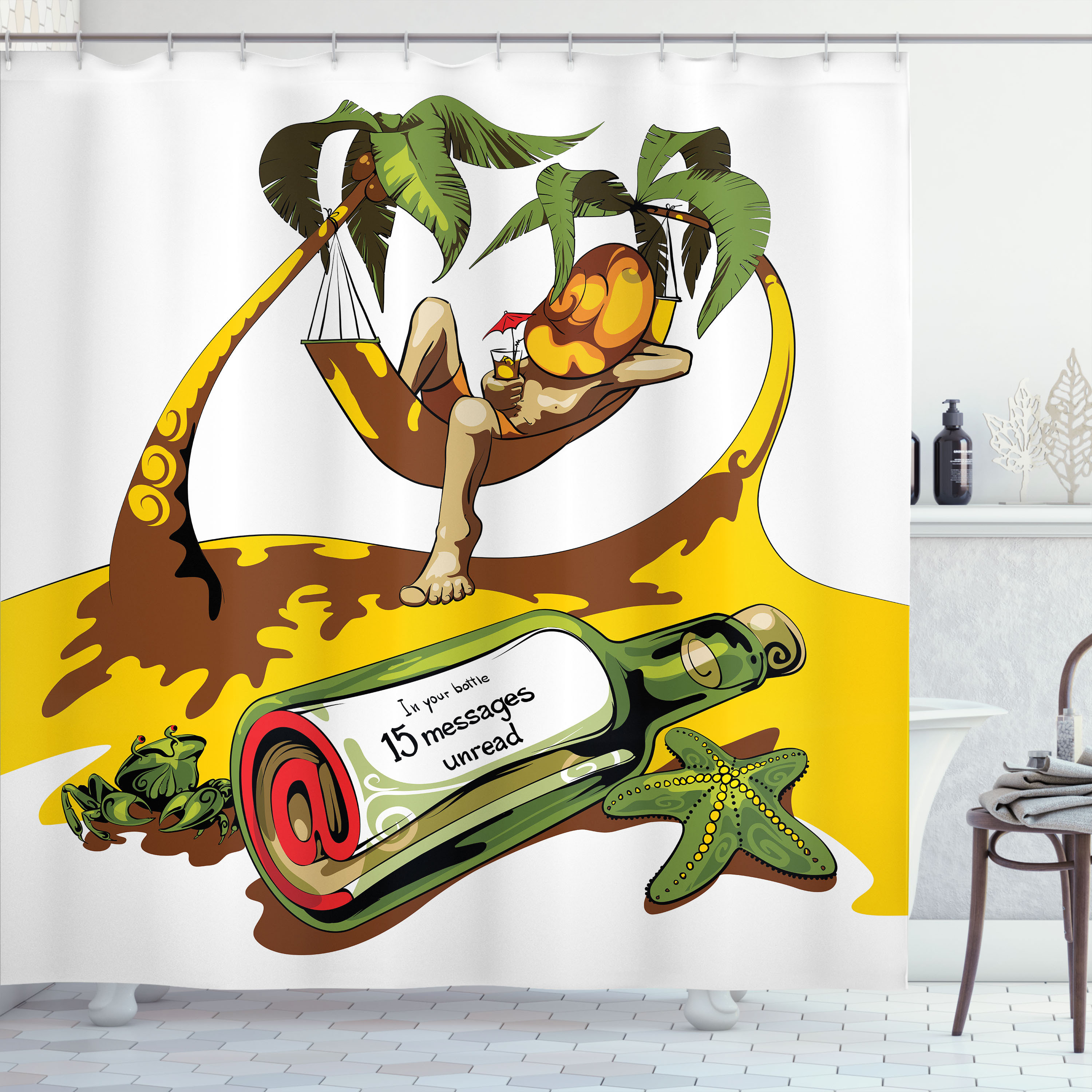 East Urban Home Rockmore Beach Shower Curtain Message in Bottle Summer ...