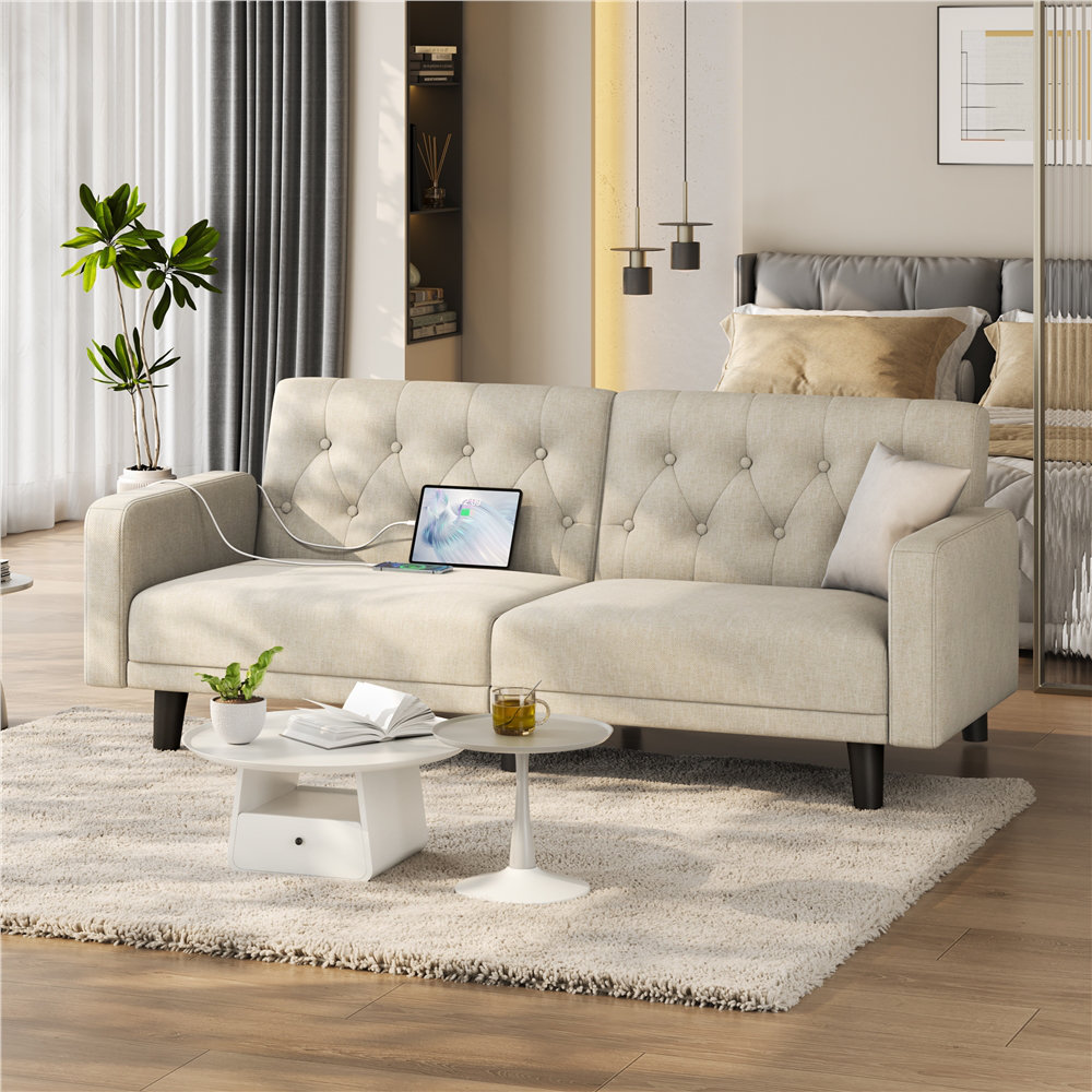 Yaheetech 63in Convertible Futon Sofa Bed Couch Split-back Sleeper with ...
