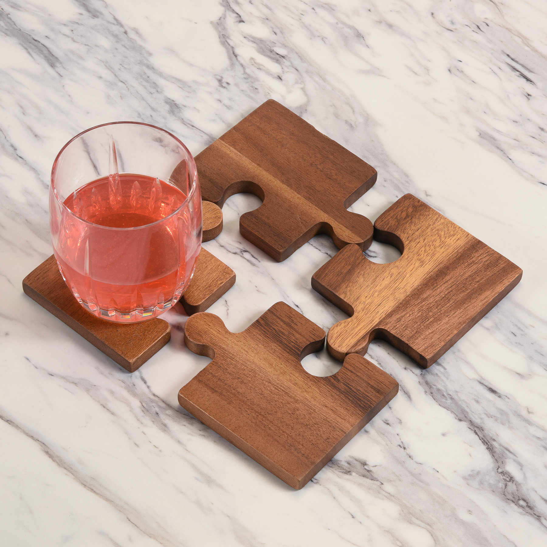 Loon Peak® Acacia Wood Puzzle Piece Coasters -s/4 | Wayfair