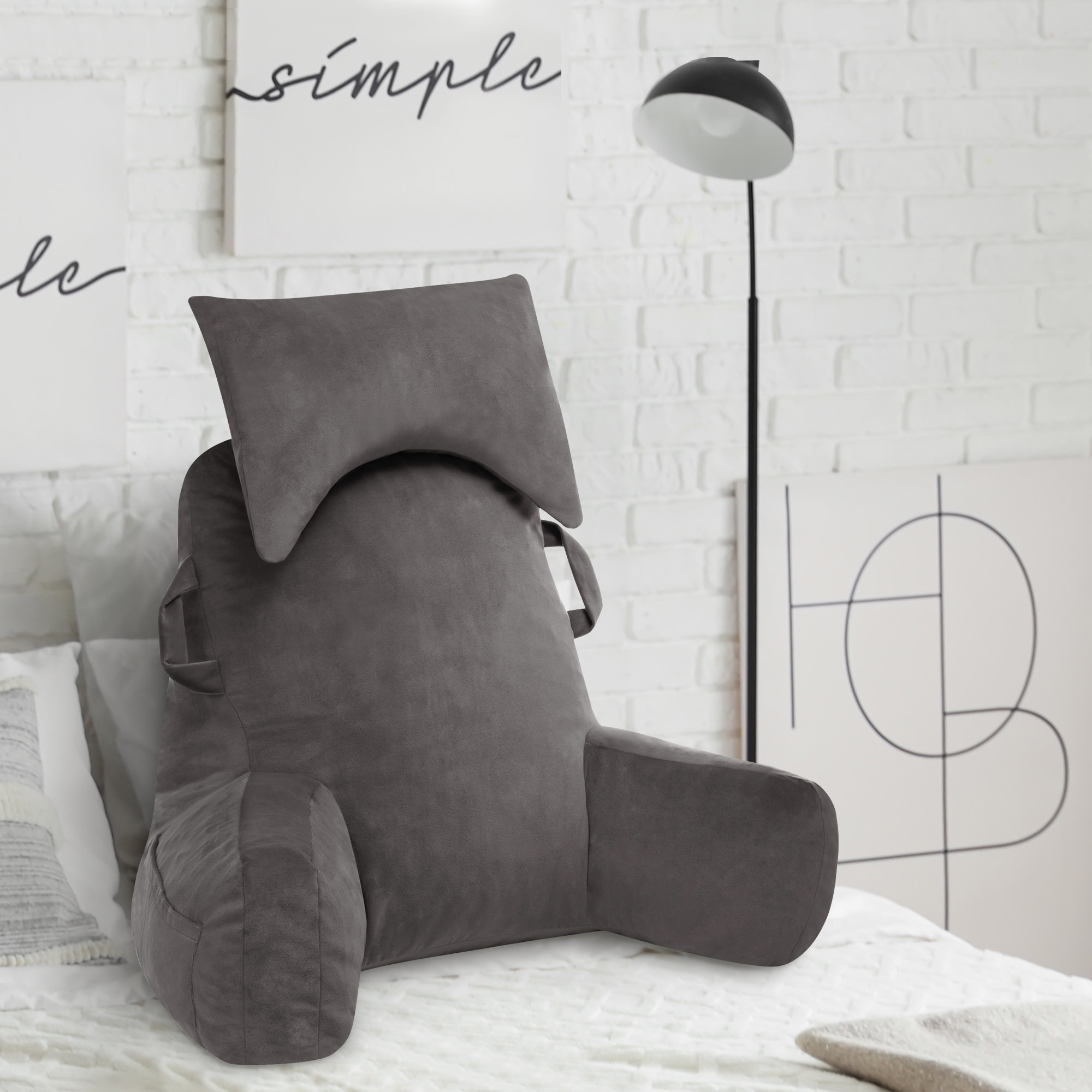 AHB Comfy High Backrest Pillow Arm Pillow With Head Rest & Pockets ...