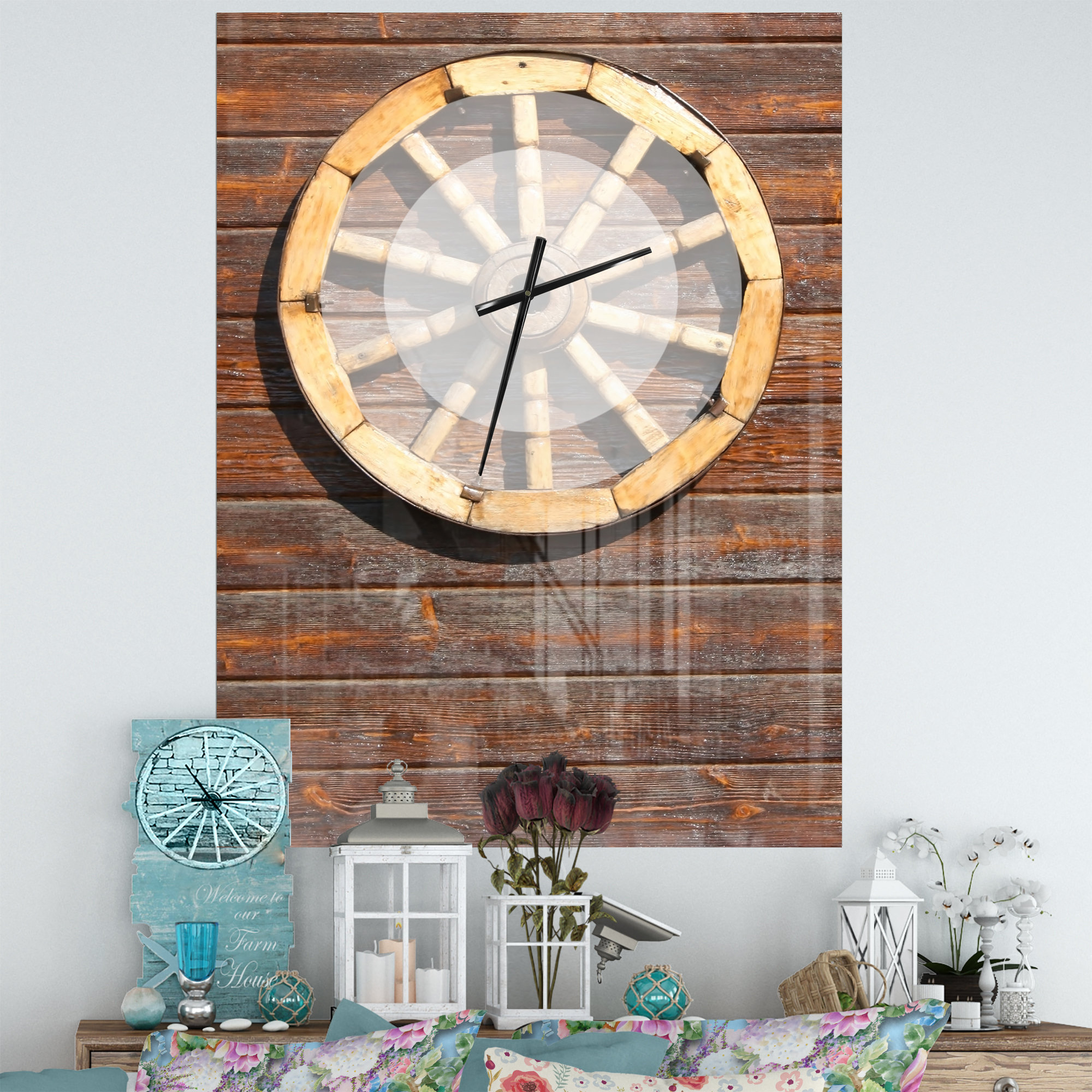 The Twillery Co.® Antique Wagon Wheel - Farmhouse Wall Clock | Wayfair
