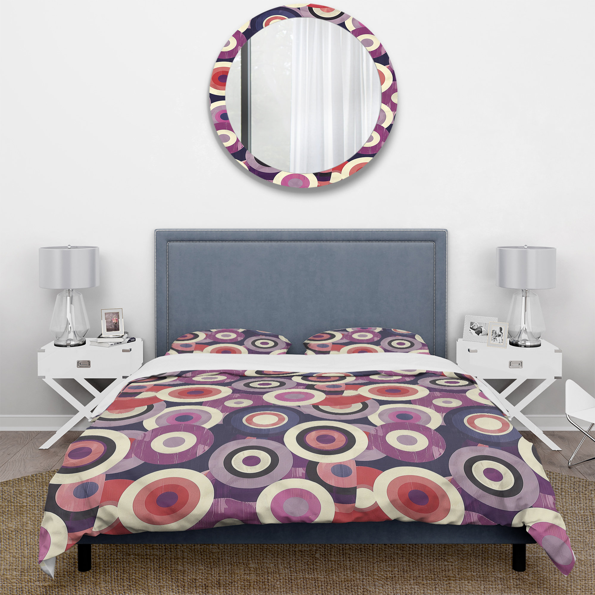 Design Art Purple Midcentury Retro Circles II - Midcentury Duvet Cover ...