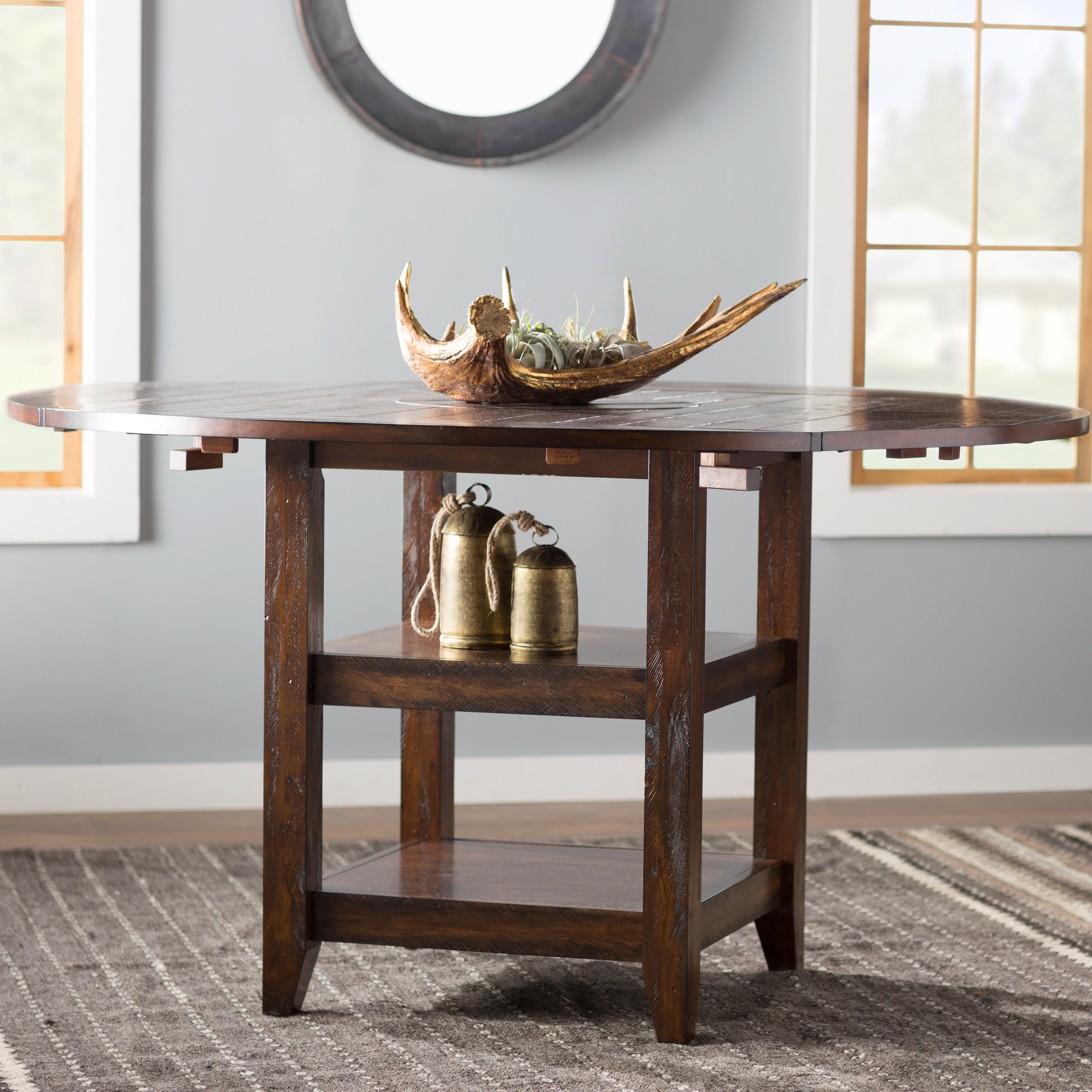 Union Rustic Kaviona Counter Height Drop Leaf Trestle Dining Table ...