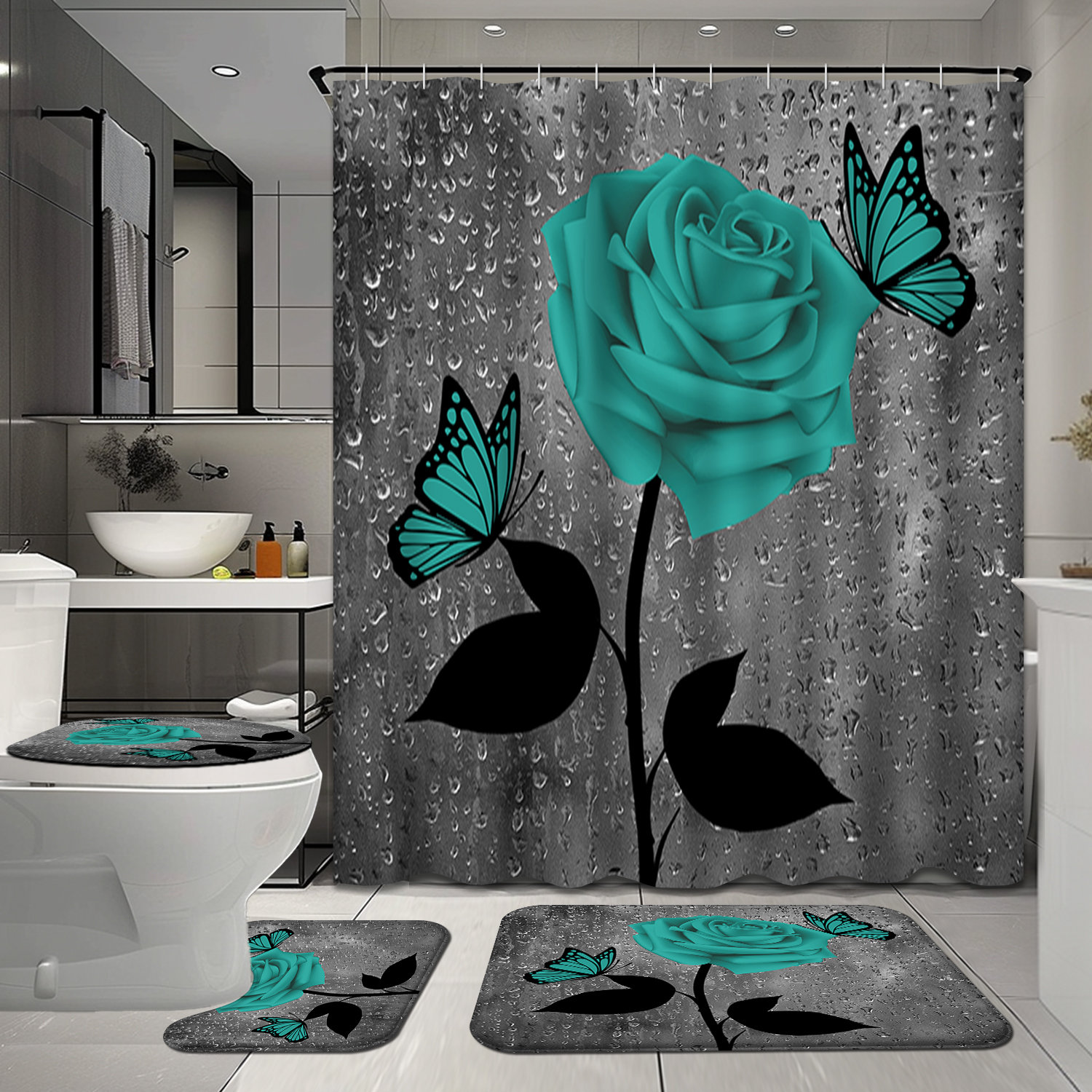 East Urban Home Garden Roses Shower Curtain Set with Hooks Included ...