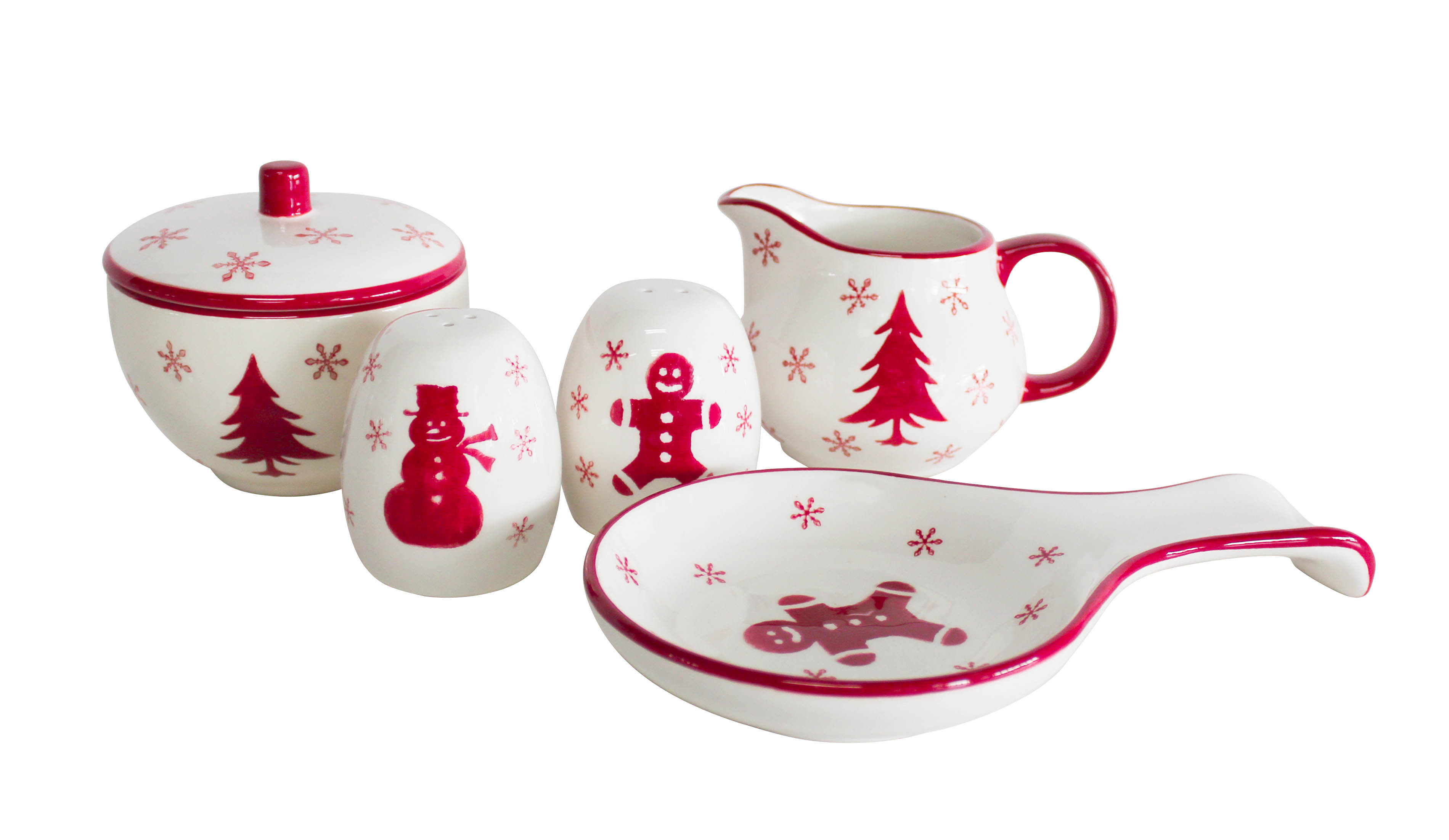 Euro Ceramica Winterfest 5 Piece Accessory Set| Sugar and Creamer ...