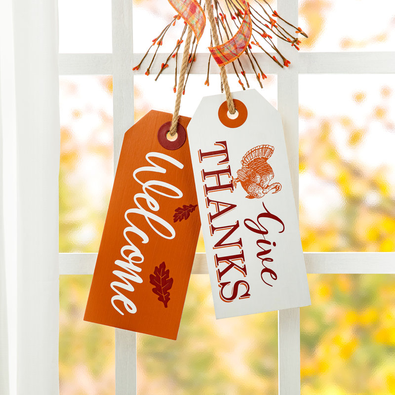 The Holiday Aisle® 24"H Thanksgiving Wooden "Give Thanks" Door Hanger ...