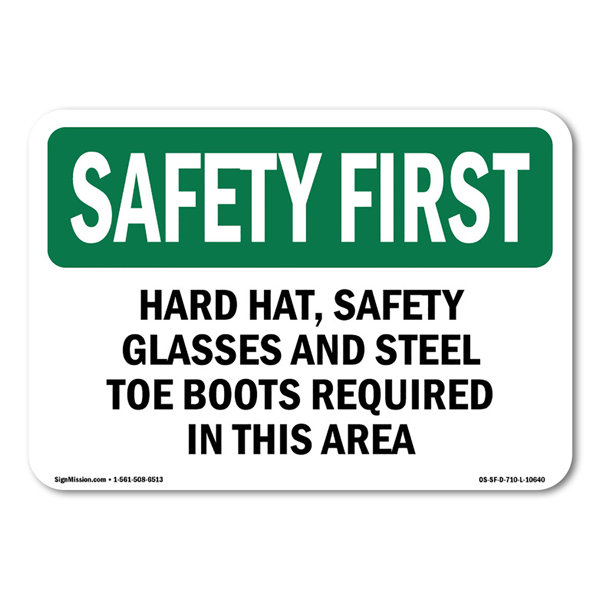 SignMission Hard Hat Safety Glasses and Steel Toe Boots Sign | Wayfair