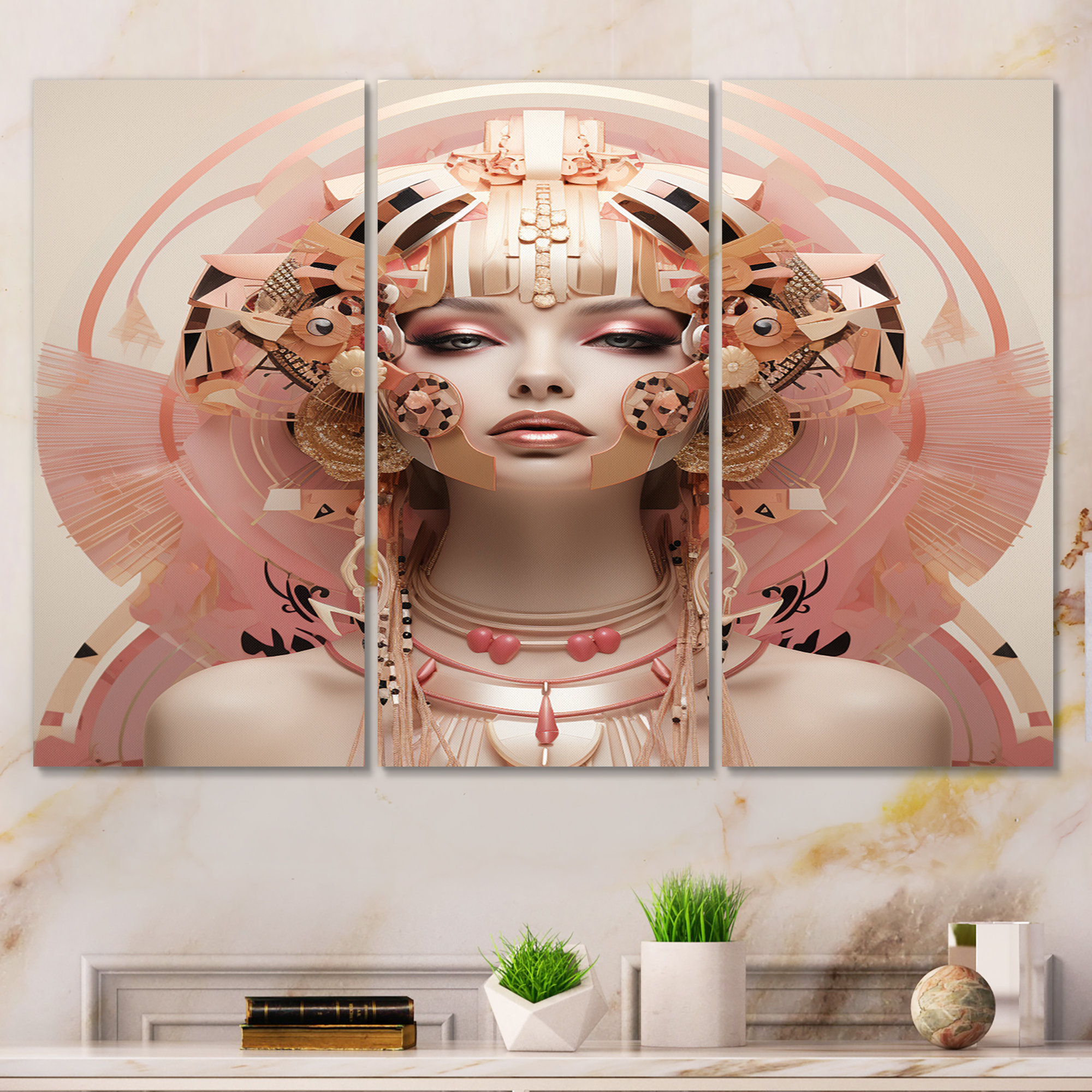 Everly Quinn Futuristic Glam Model In Pastel Pink And Gold - Fashion ...