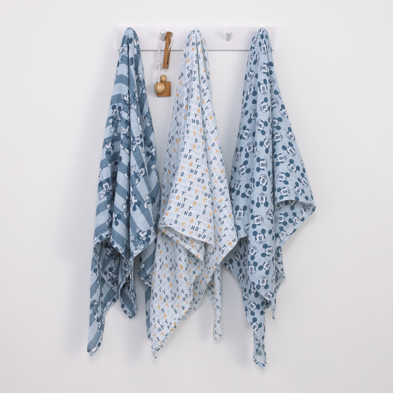 Disney NoJo Disney Mickey Mouse 3 Piece Muslin Swaddle Baby Blanket Set ...