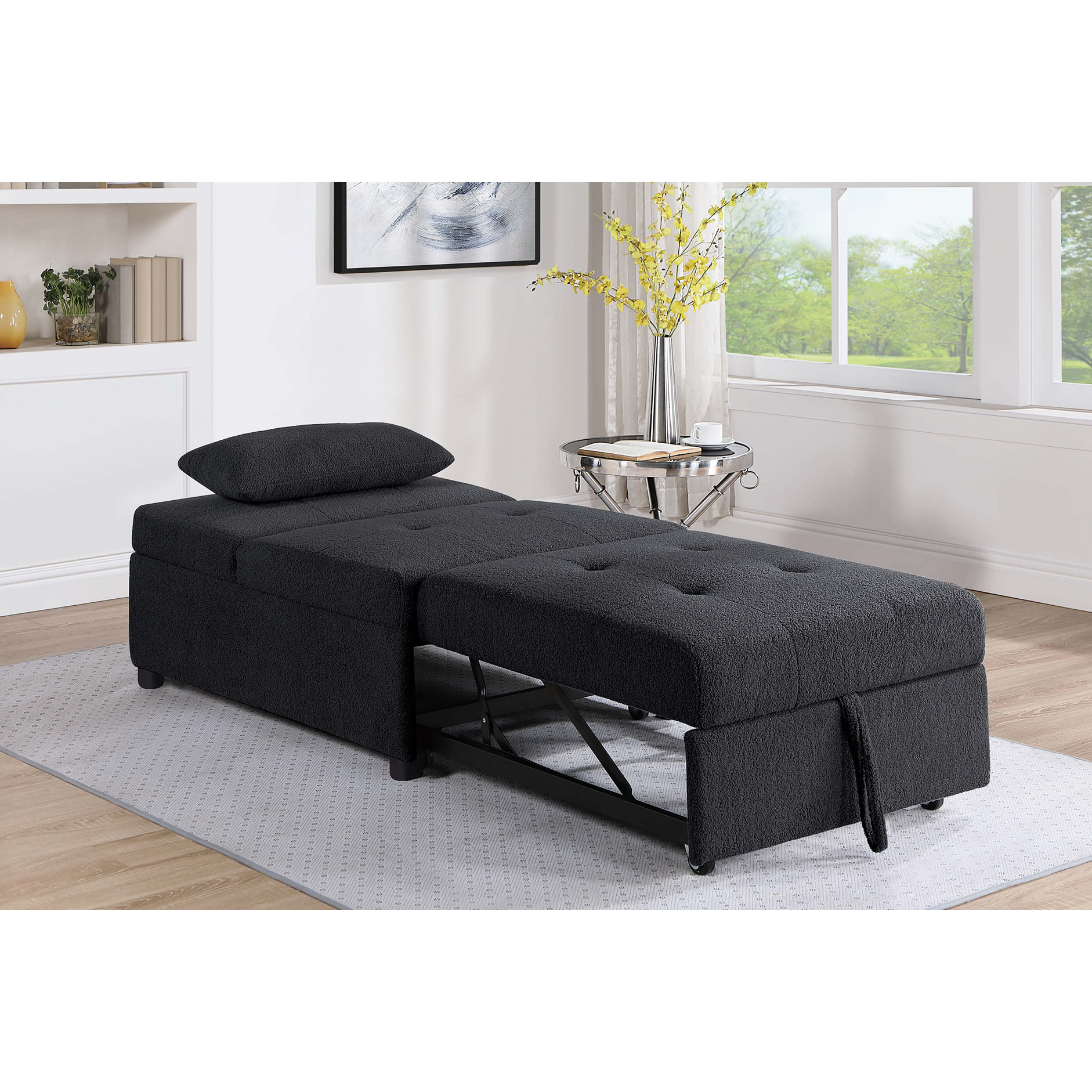 Latitude Run® Adrik Ultra - Modern Black Convertible Sleeper Chair ...