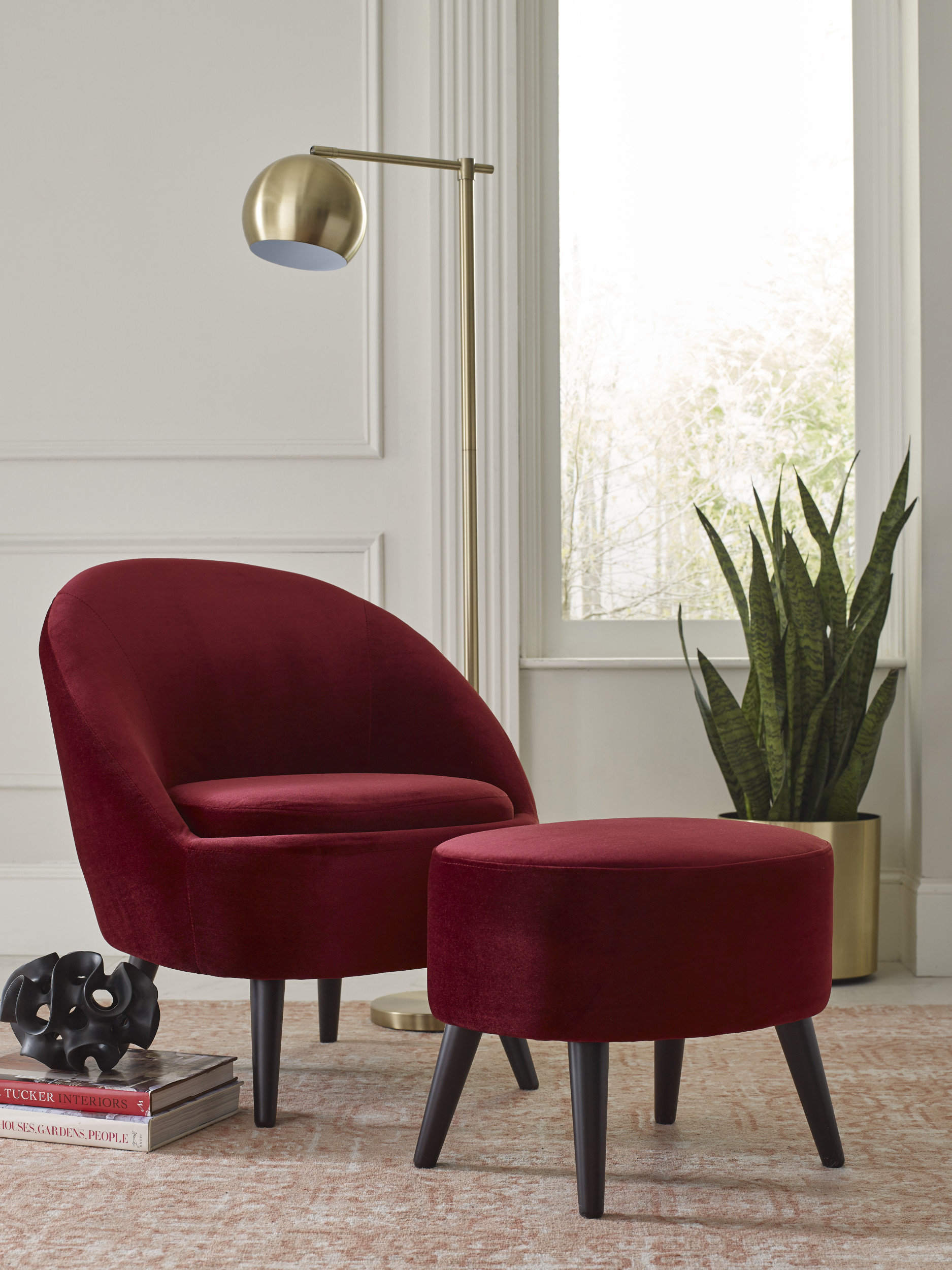 Elle Decor Nico Mid Century Modern Velvet Accent Chair and Ottoman Set ...