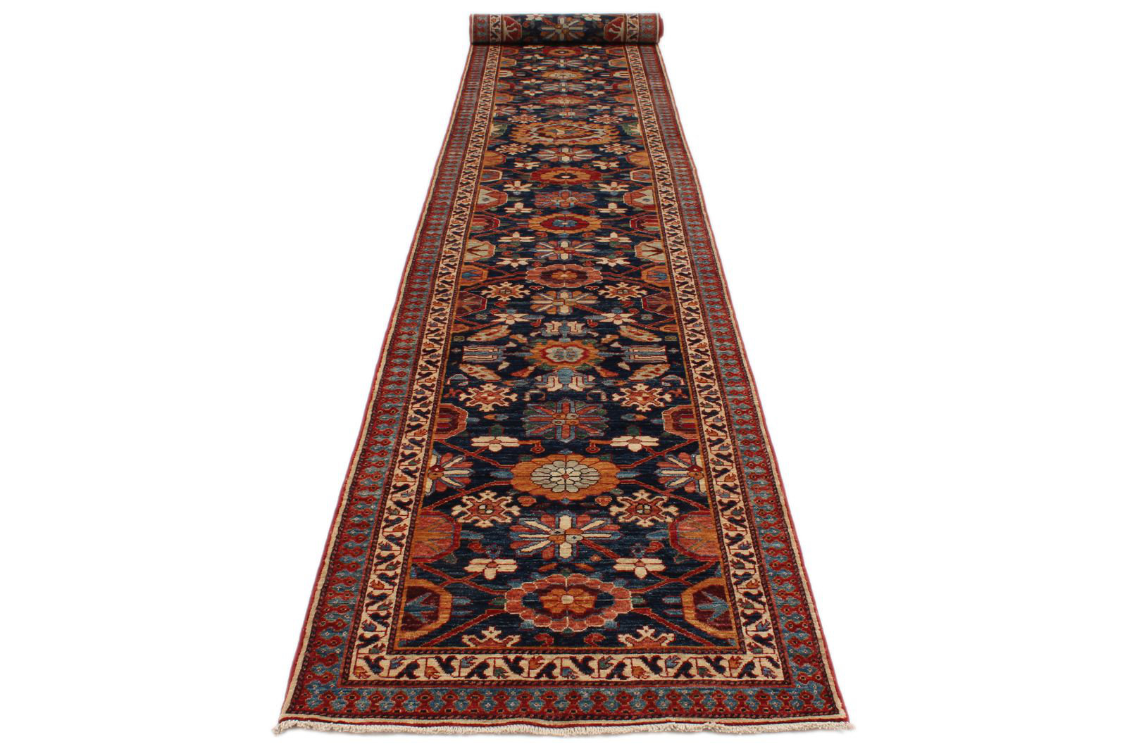 Home and Rugs 3x20 Navy and Rust Anatolian Traditional Runner | Wayfair