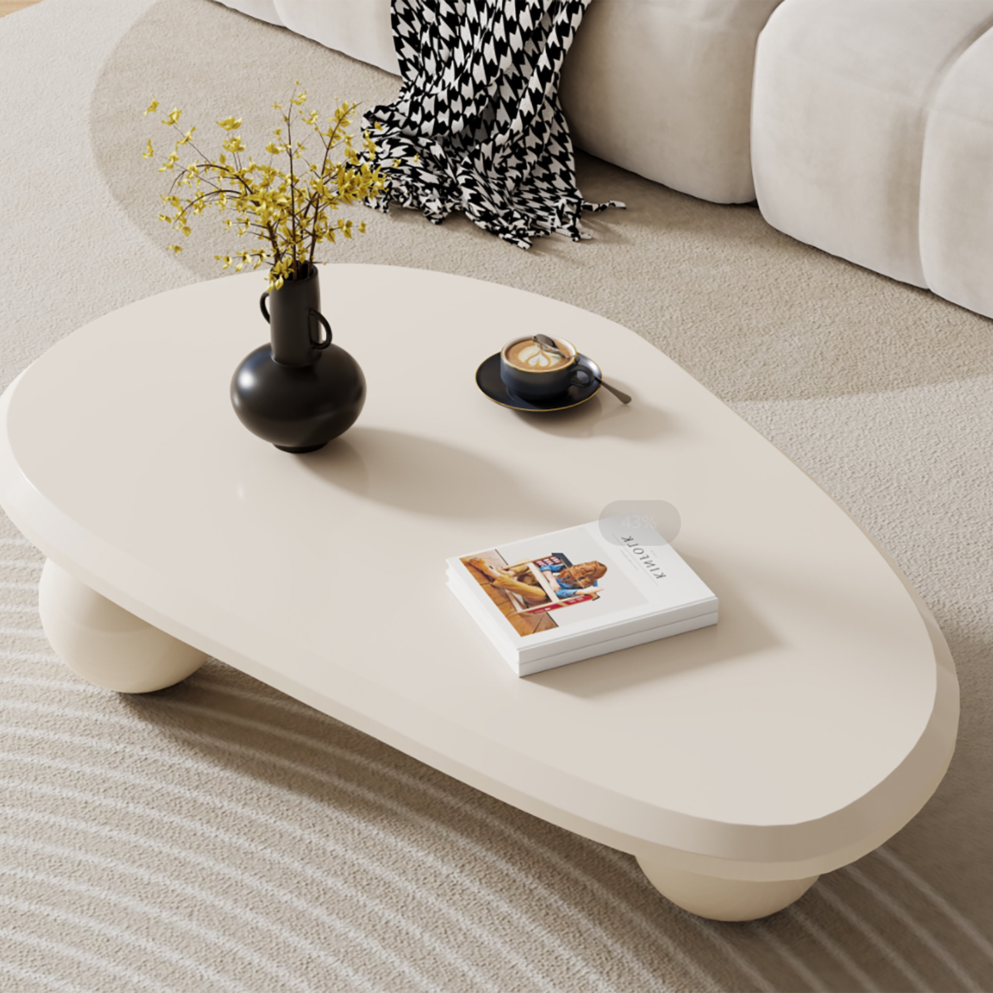 Wrought Studio™ Three Legged Oval Cream Black Brown Coffee Table ...